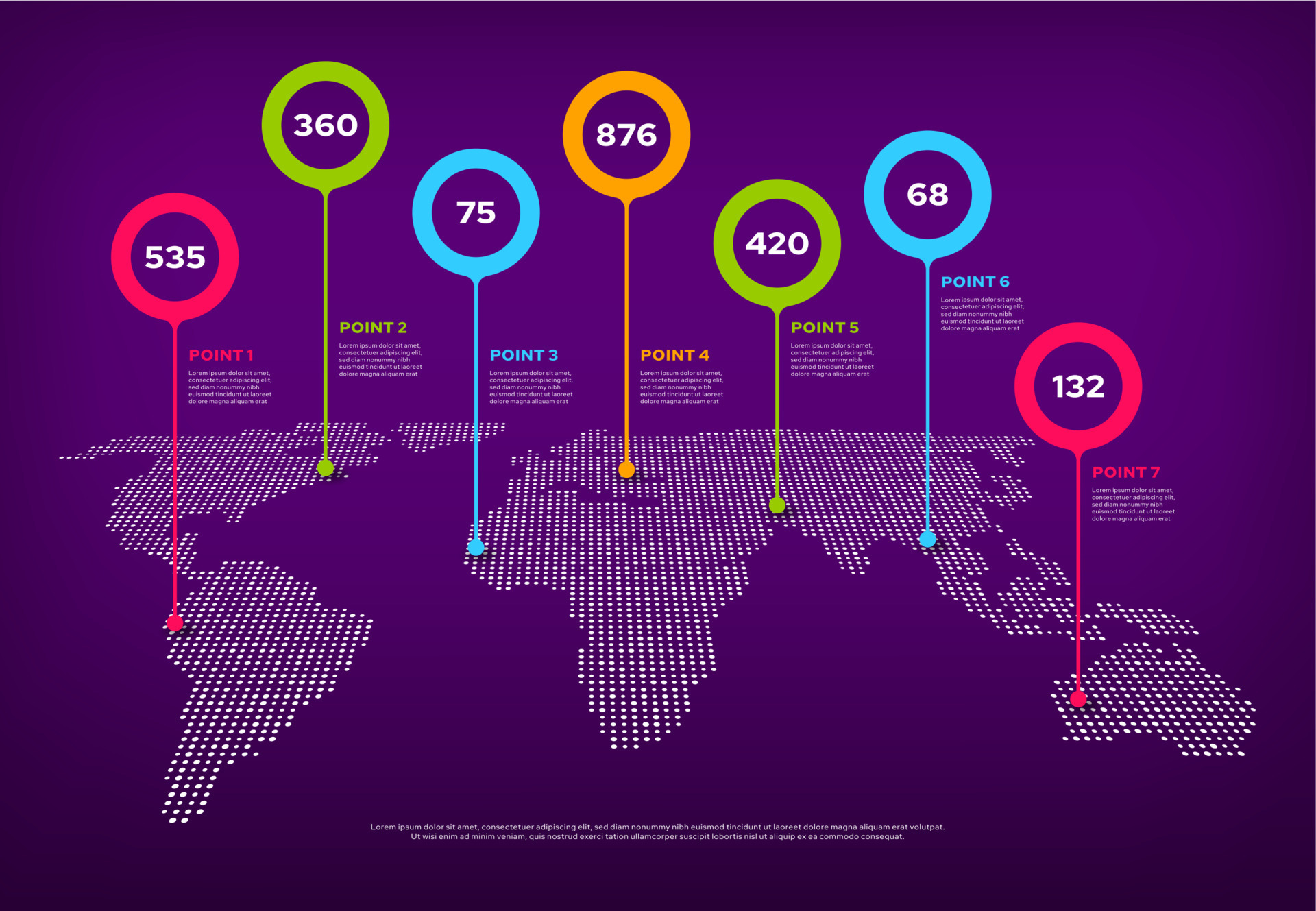 World map infographic with color pointers or pins 12851078 Vector Art ...
