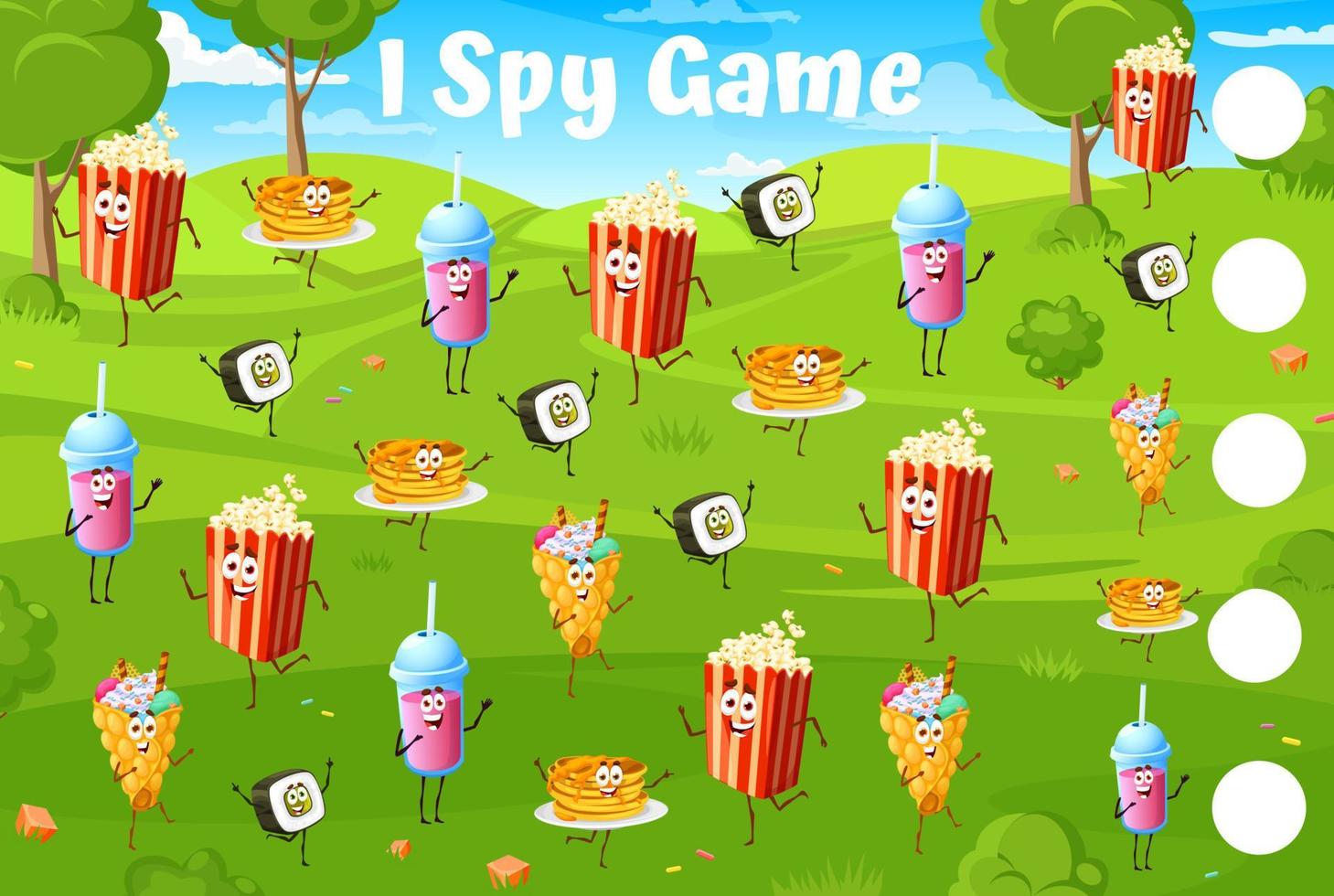 I spy game worksheet, cartoon fast food, desserts 12851080 Vector Art ...