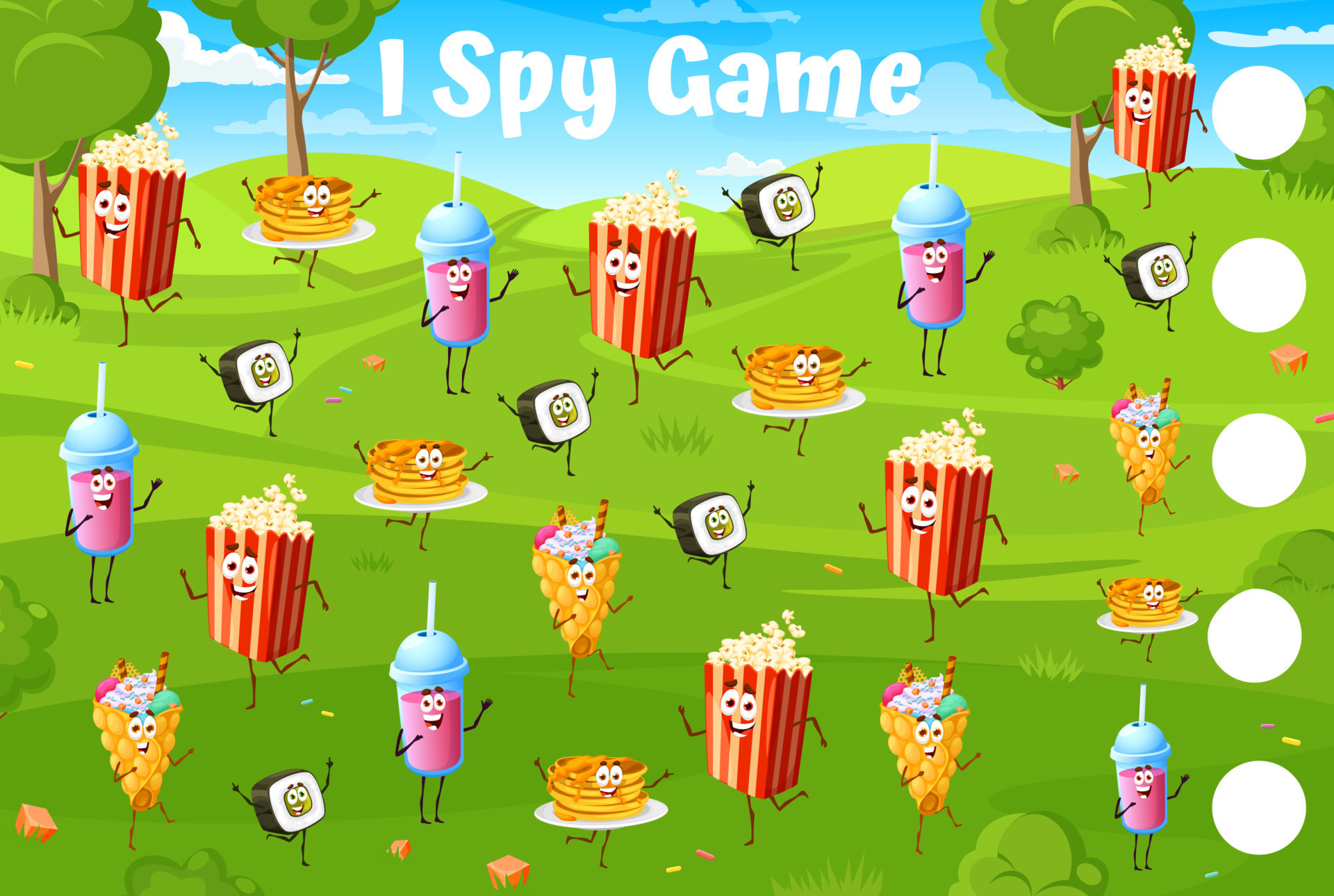 I spy game worksheet, cartoon fast food, desserts 12851080 Vector Art ...