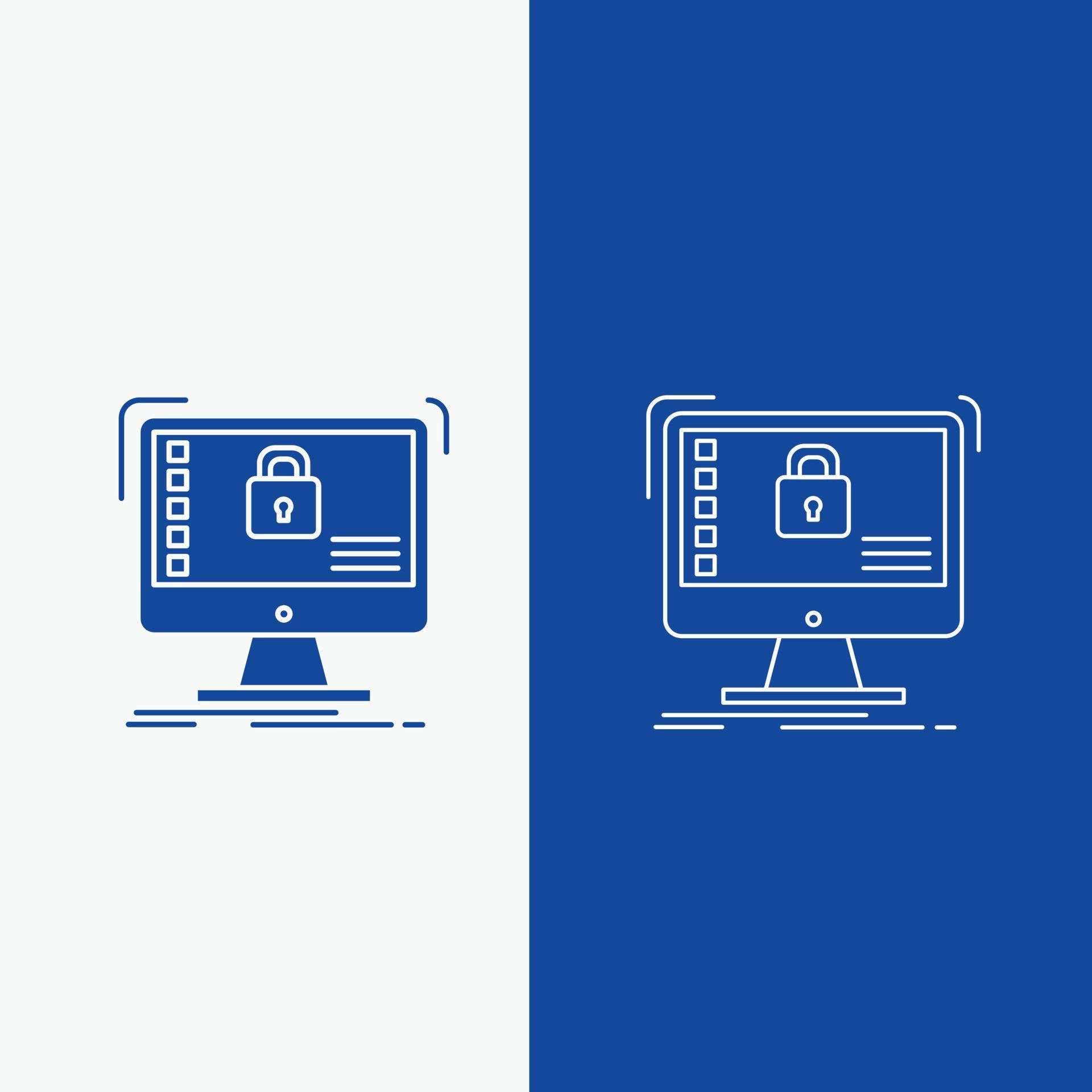 Secure Protection Safe System Data Line And Glyph Web Button In
