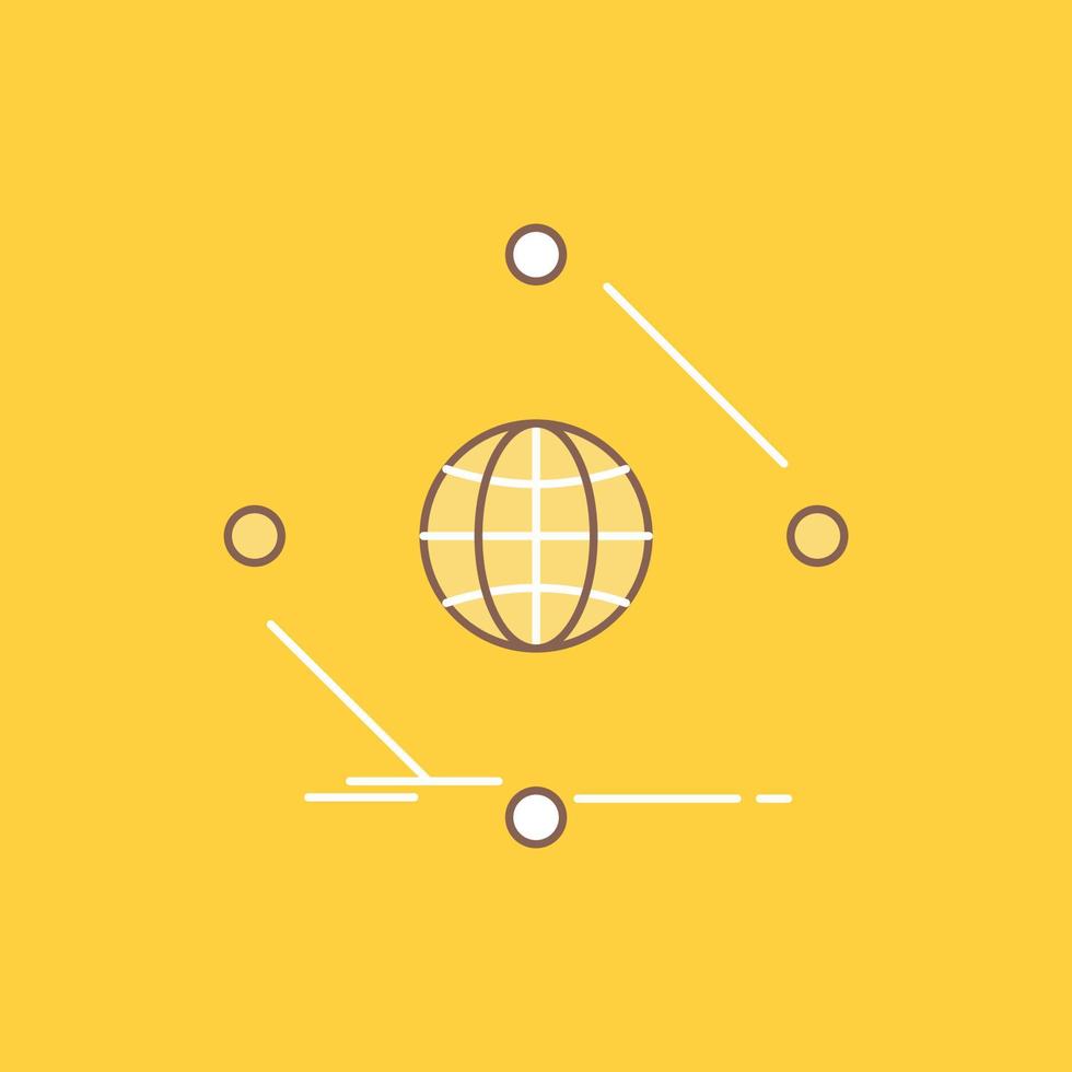Complex. global. internet. net. web Flat Line Filled Icon. Beautiful Logo button over yellow ...
