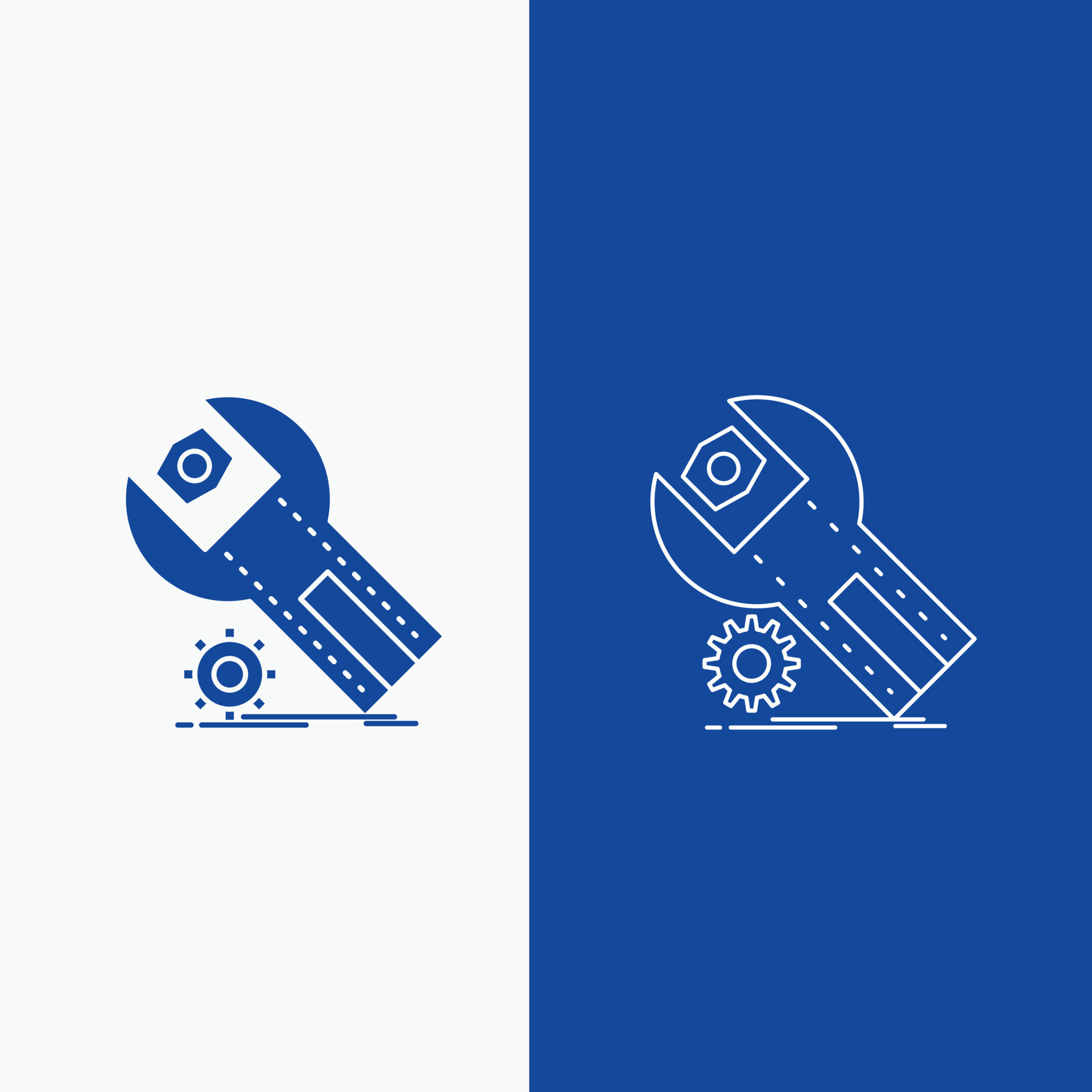 settings. App. installation. maintenance. service Line and Glyph web Button in Blue color ...