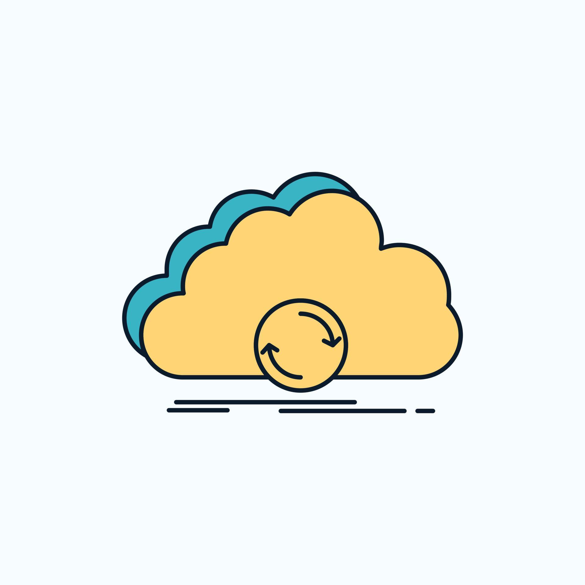 Cloud Syncing Sync Data Synchronization Flat Icon Green And Yellow Sign And Symbols For