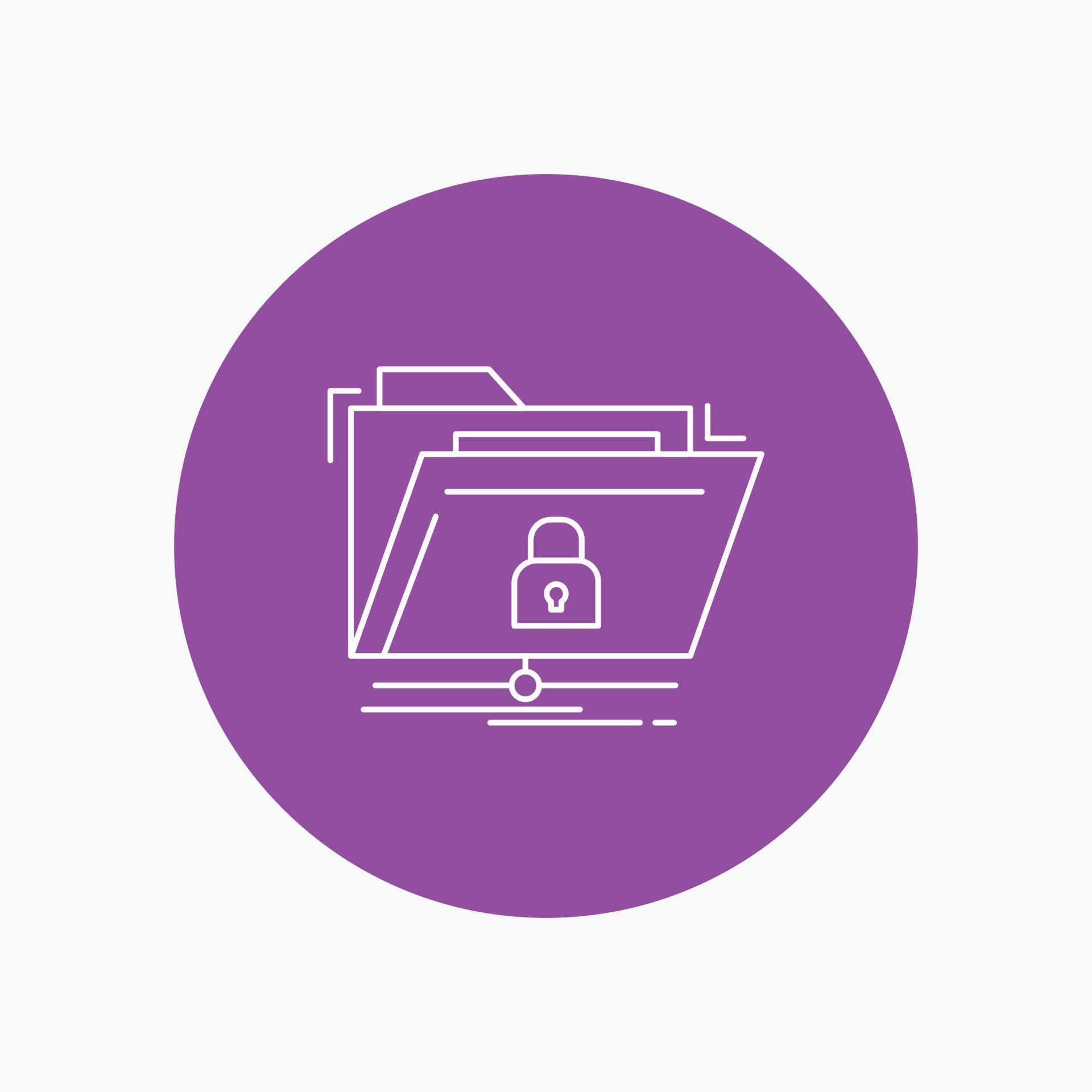 encryption. files. folder. network. secure White Line Icon in Circle background. vector icon ...
