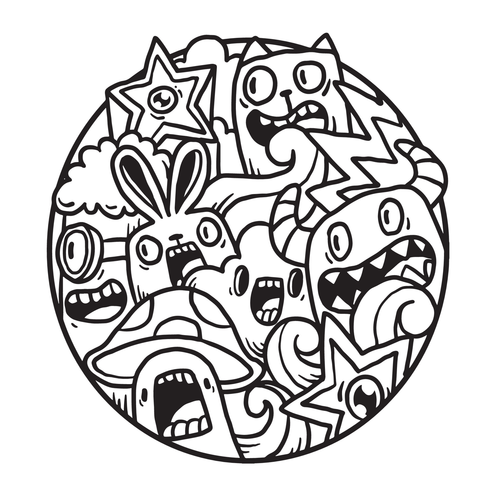 Cute Monster Doodle In Circle 12855711 Vector Art At Vecteezy