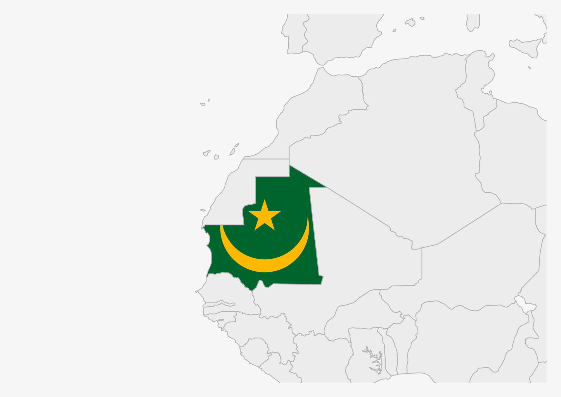 Mauritania Map Highlighted In Mauritania Flag Colors 12857656 Vector Art At Vecteezy