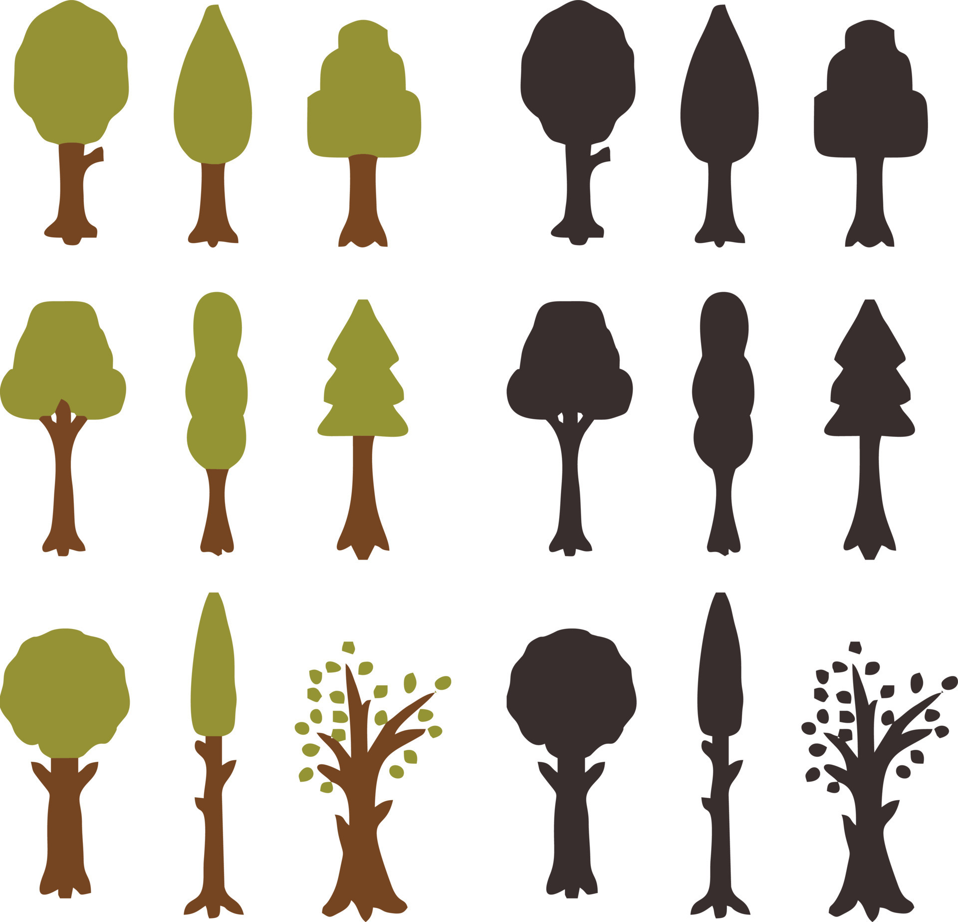 Collection of tree illustrations. complete with silhouette 12859256 ...