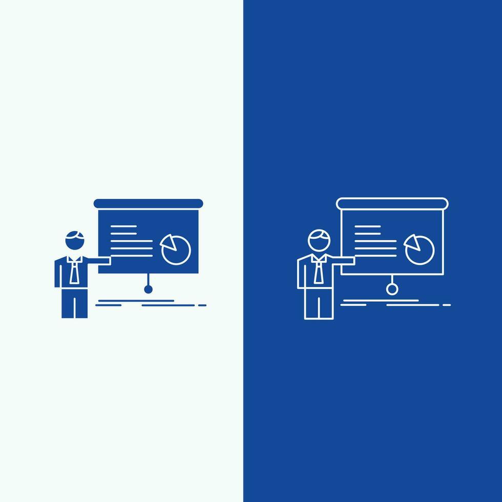 graph. meeting. presentation. report. seminar Line and Glyph web Button in Blue color Vertical ...