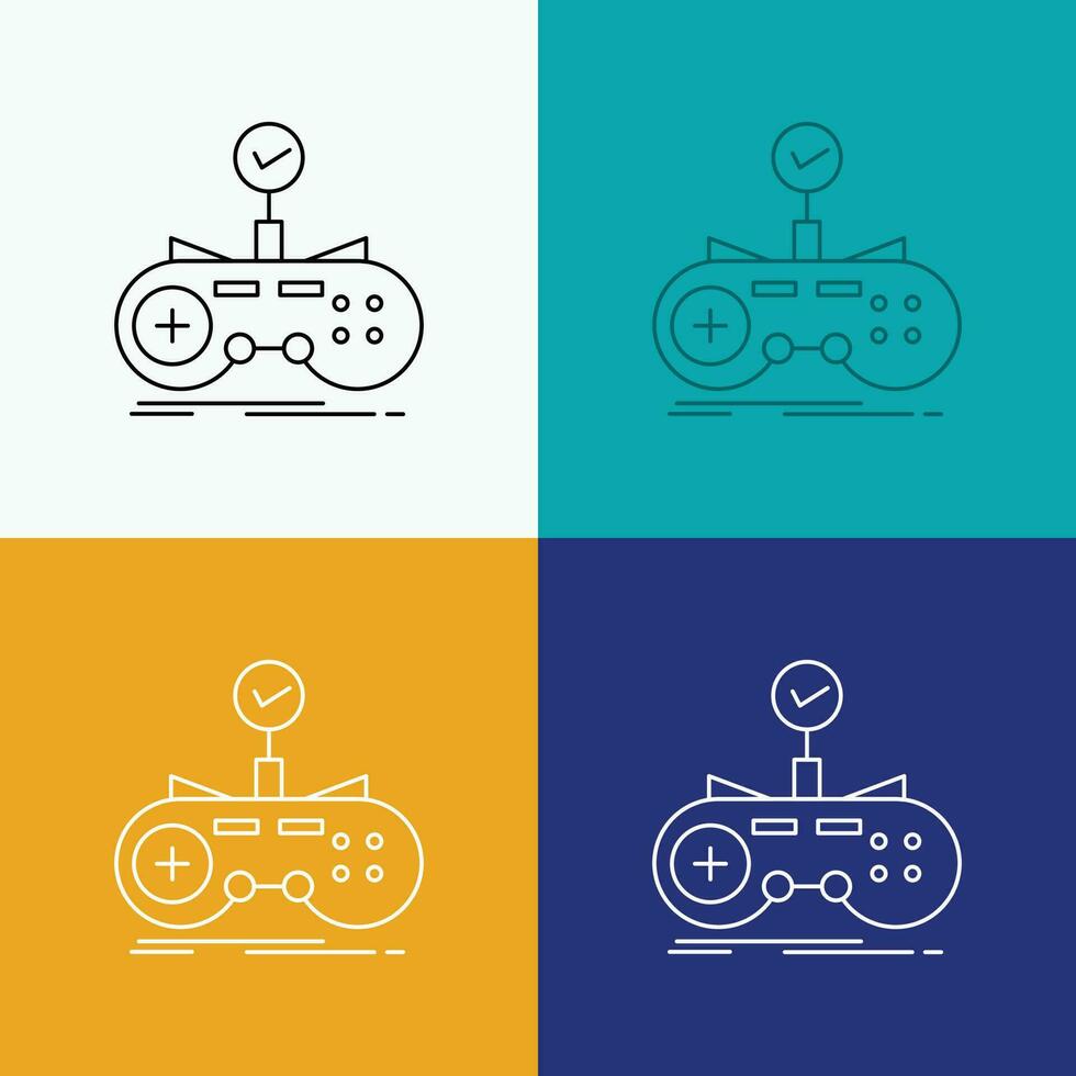 Check Controller Game Gamepad Gaming Icon Over Various Background Line Style Design