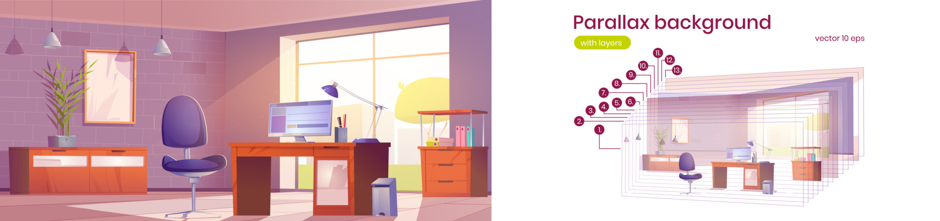 Parallax background with office workplace interior 12861850 Vector Art ... Parallax background with office workplace interior 12861850 Vector Art ...