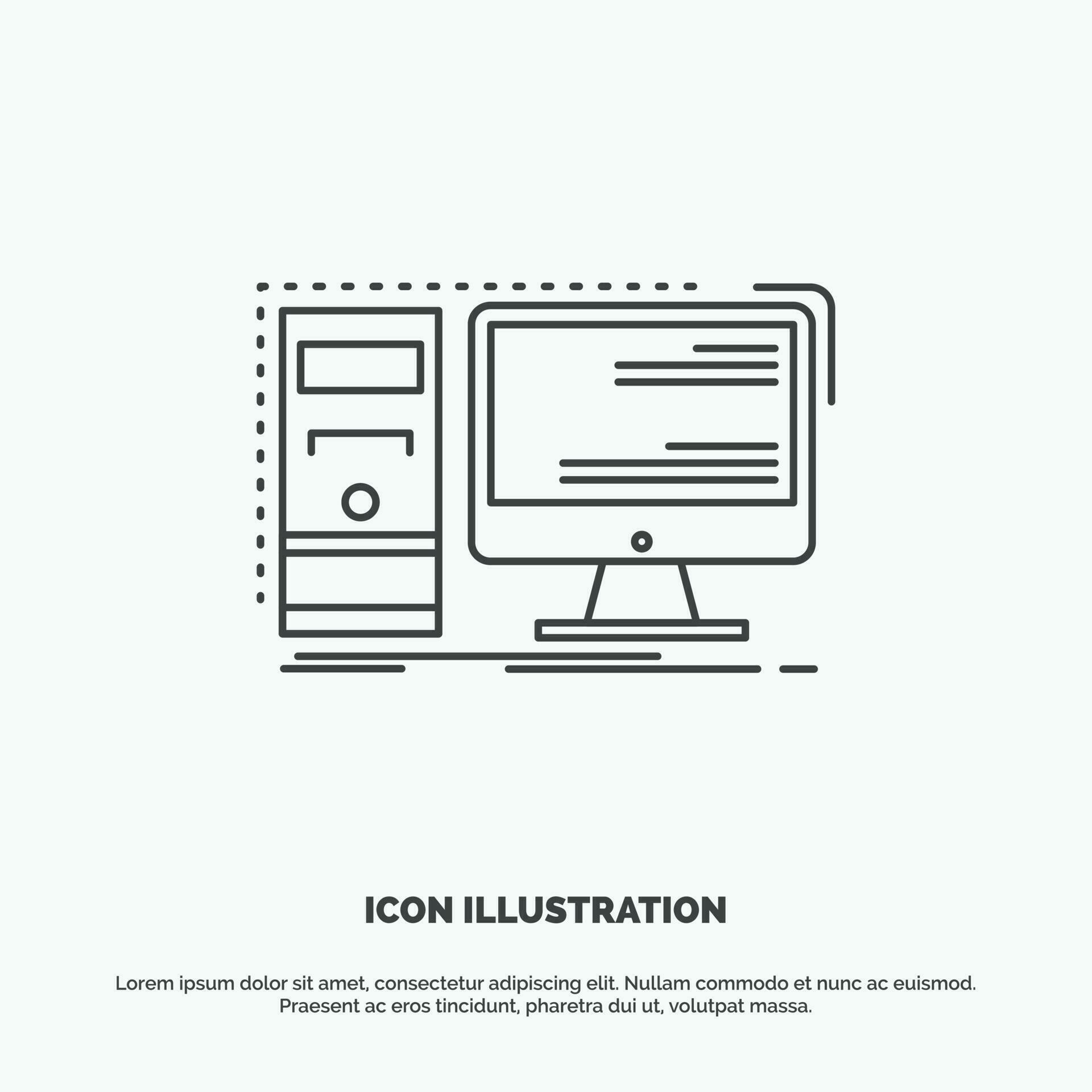 Computer Desktop Hardware Workstation System Icon Line Vector Gray