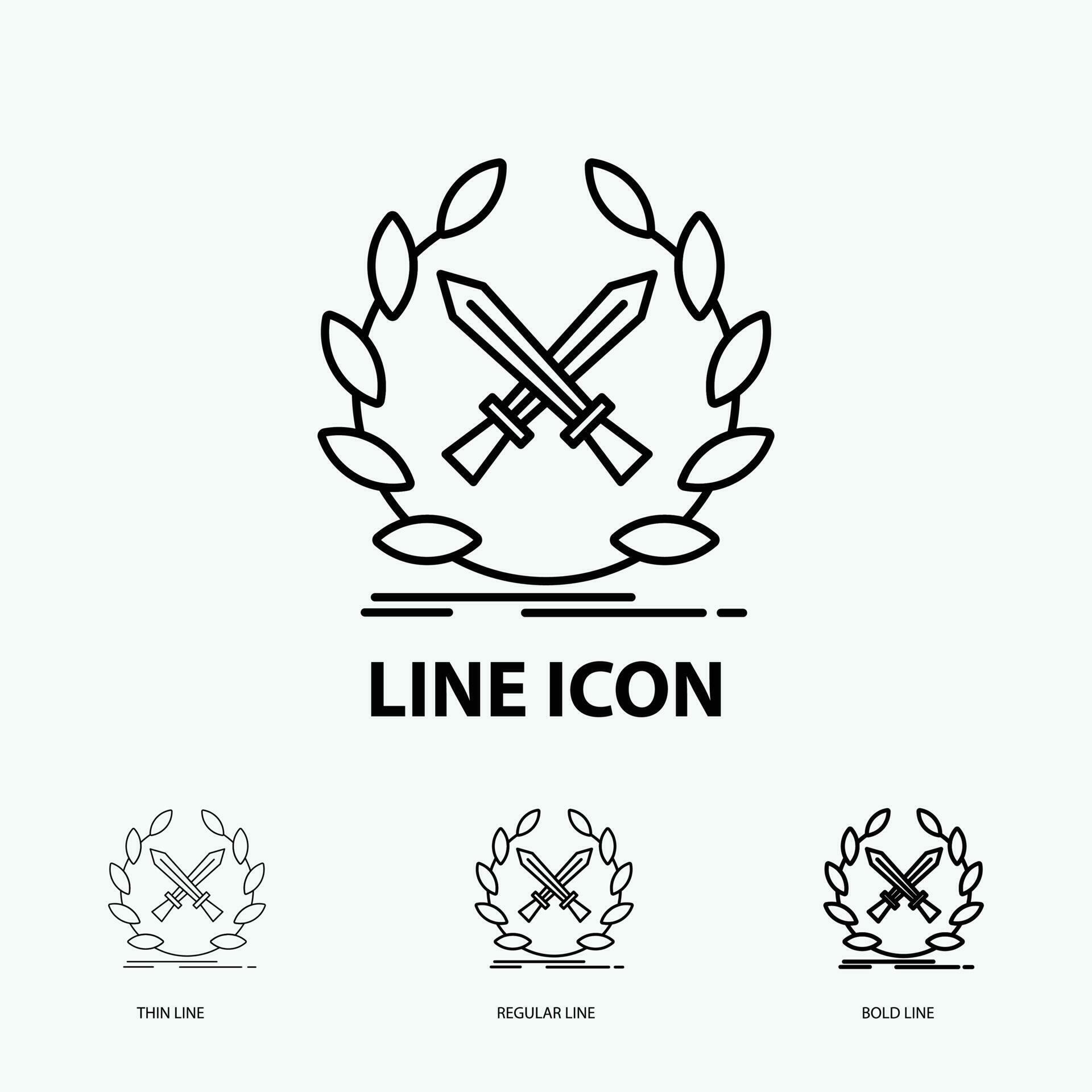 Battle Emblem Game Label Swords Icon In Thin Regular And Bold Line Style Vector