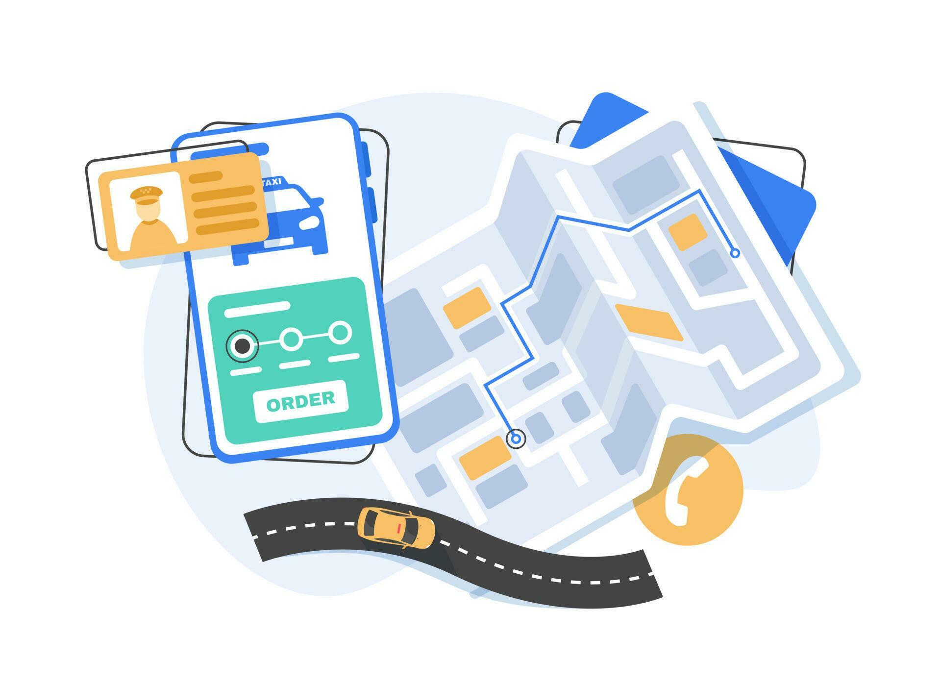Smartphone With Mobile Navigation App On Screenroute Map With Symbols