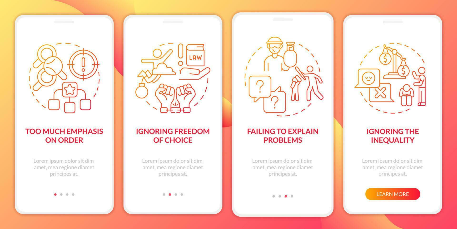 Social Institutions Disadvantages Red Gradient Onboarding Mobile App