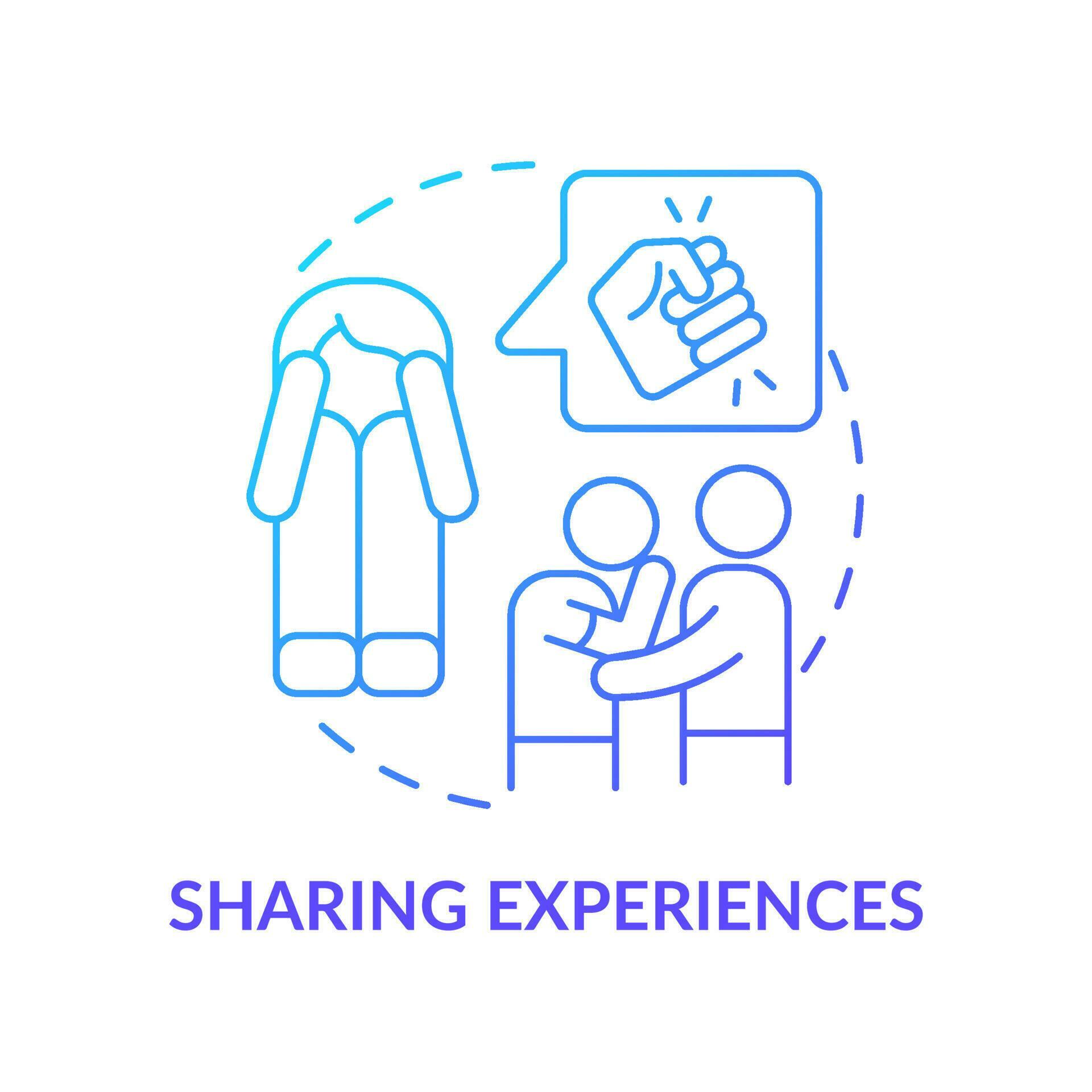 Sharing experiences blue gradient concept icon. Trauma informed teaching. Modern education ...