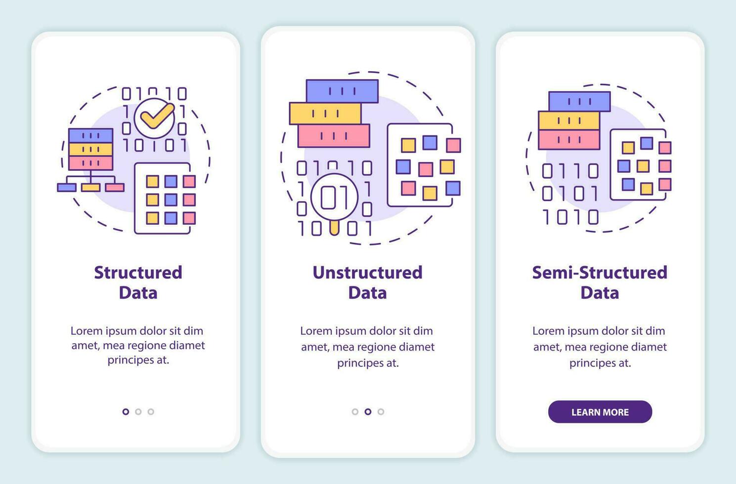 Types Of Big Data Onboarding Mobile App Screen Database Structure Walkthrough 3 Steps Graphic 