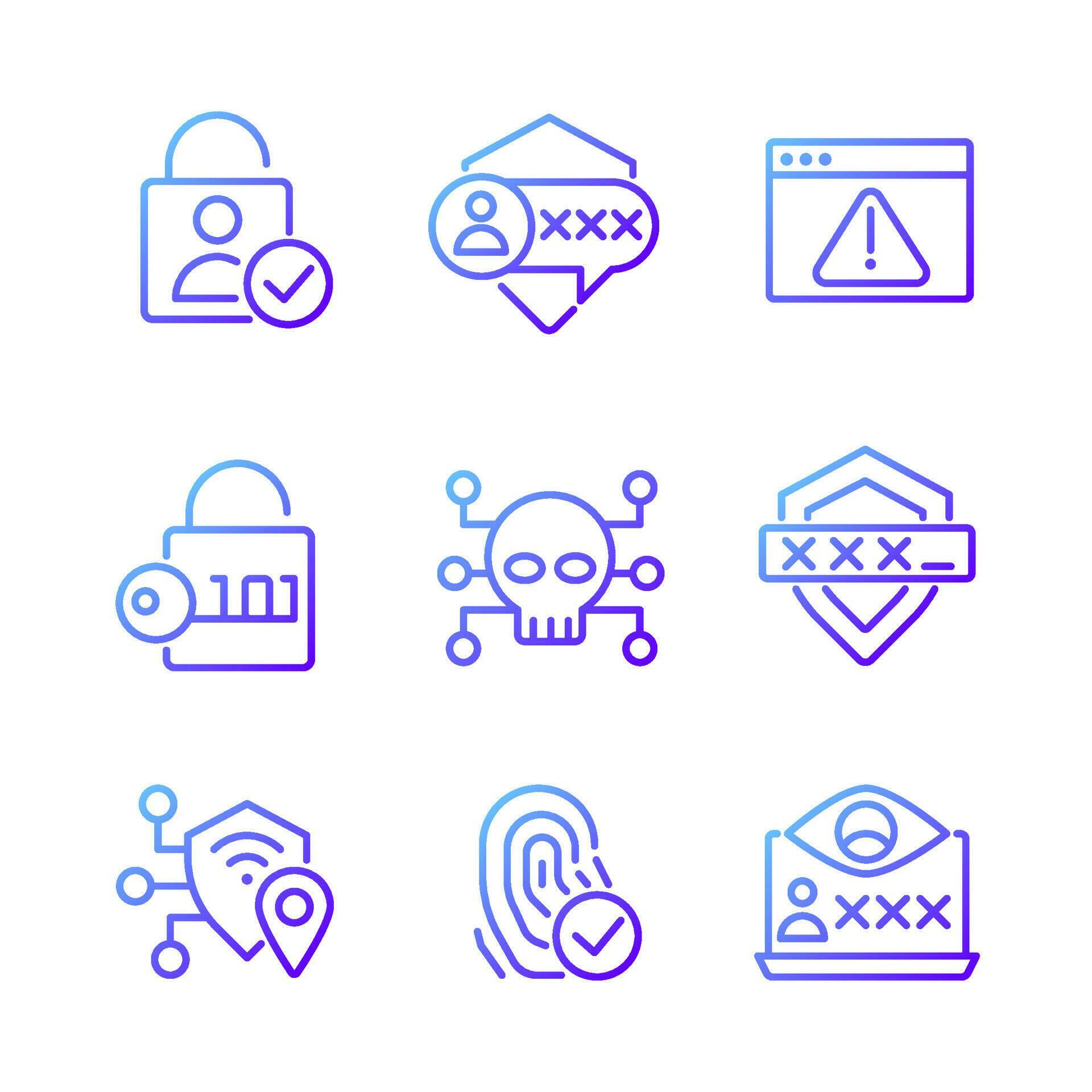 Cybersecurity Technologies Pixel Perfect Gradient Linear Vector Icons Set User Authentication