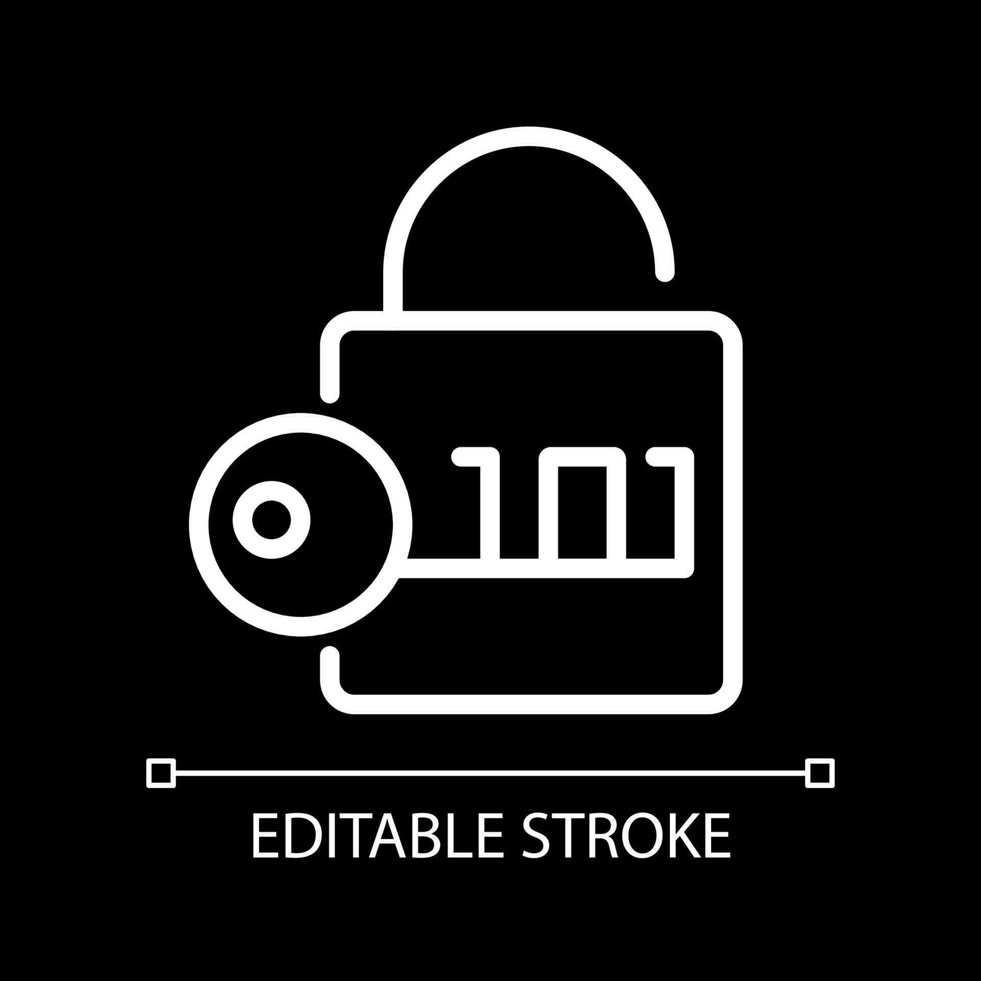 Decryption pixel perfect white linear icon for dark theme. Convert encoded data into original ...