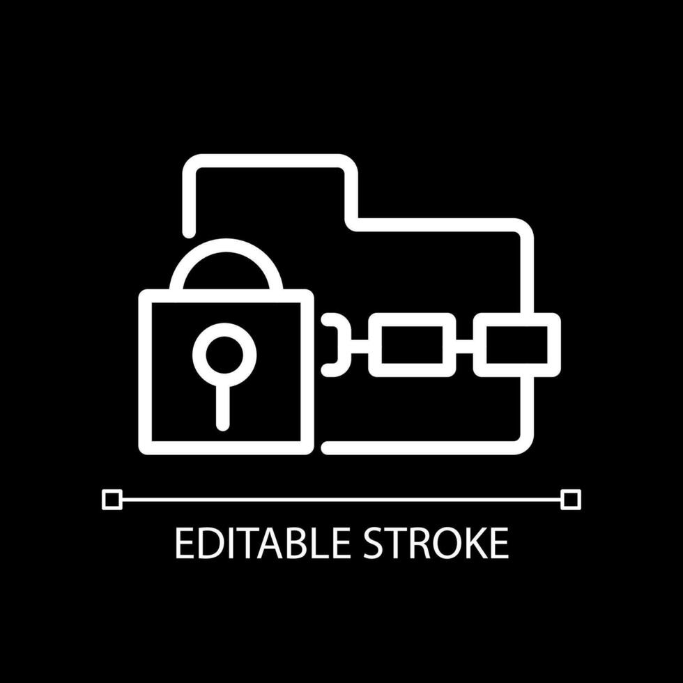 Ransomware pixel perfect white linear icon for dark theme. Malicious ...