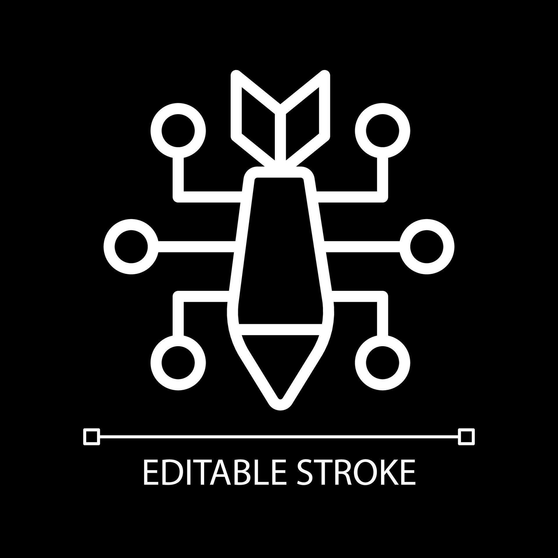 Cyber attack pixel perfect white linear icon for dark theme. Deploy malware. Hacking activity ...