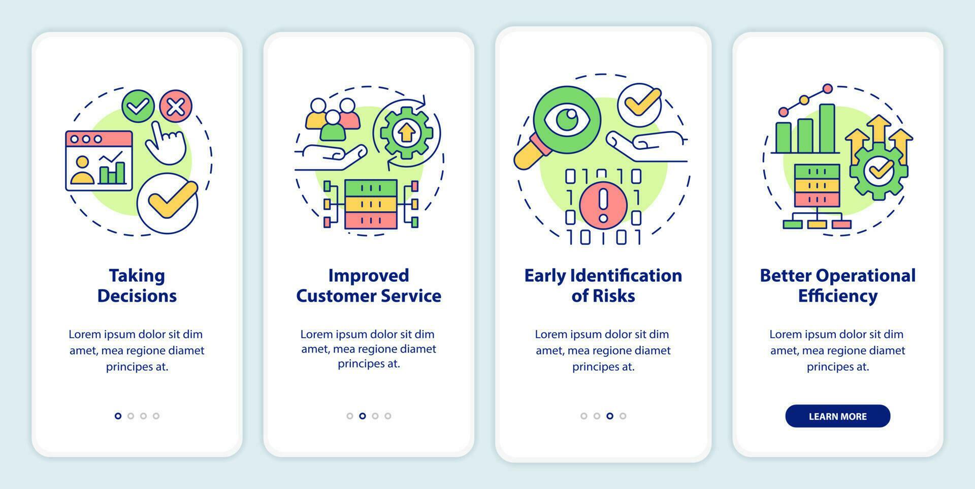 Advantages Of Big Data Processing Onboarding Mobile App Screen Iot Walkthrough 4 Steps Graphic