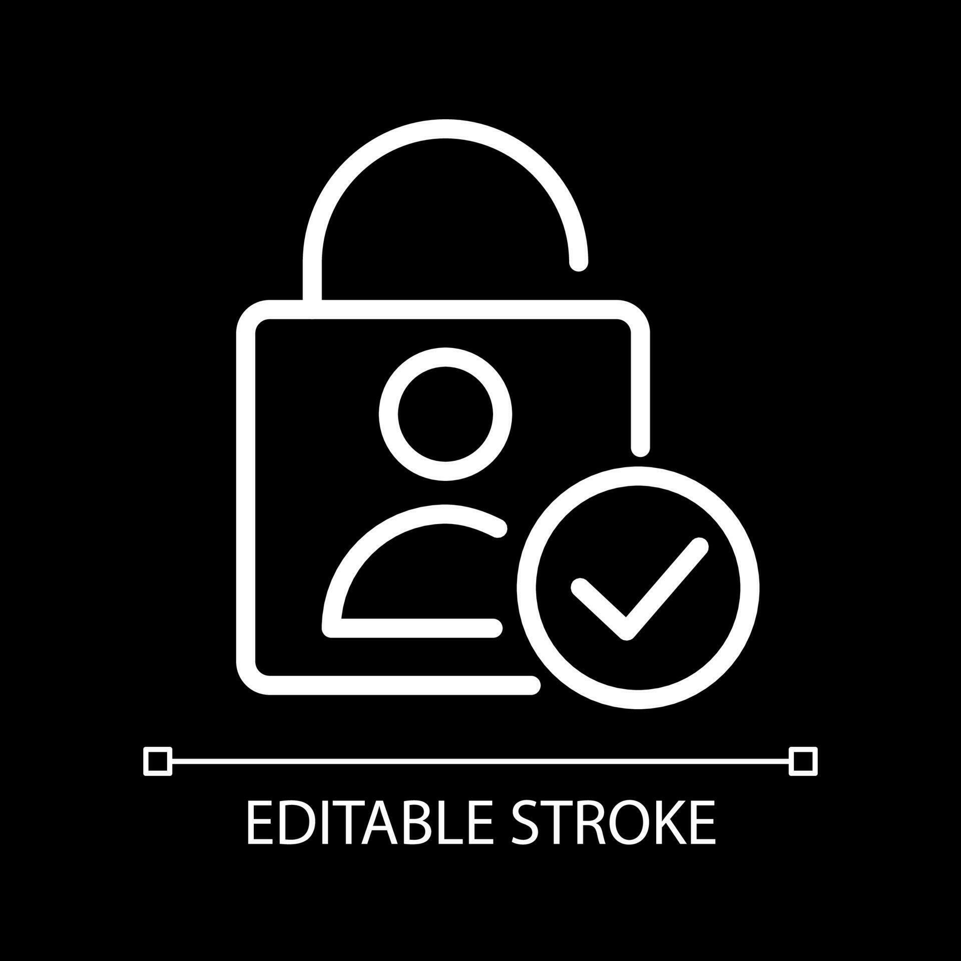 User authentication pixel perfect white linear icon for dark theme. Identity verification. Data ...