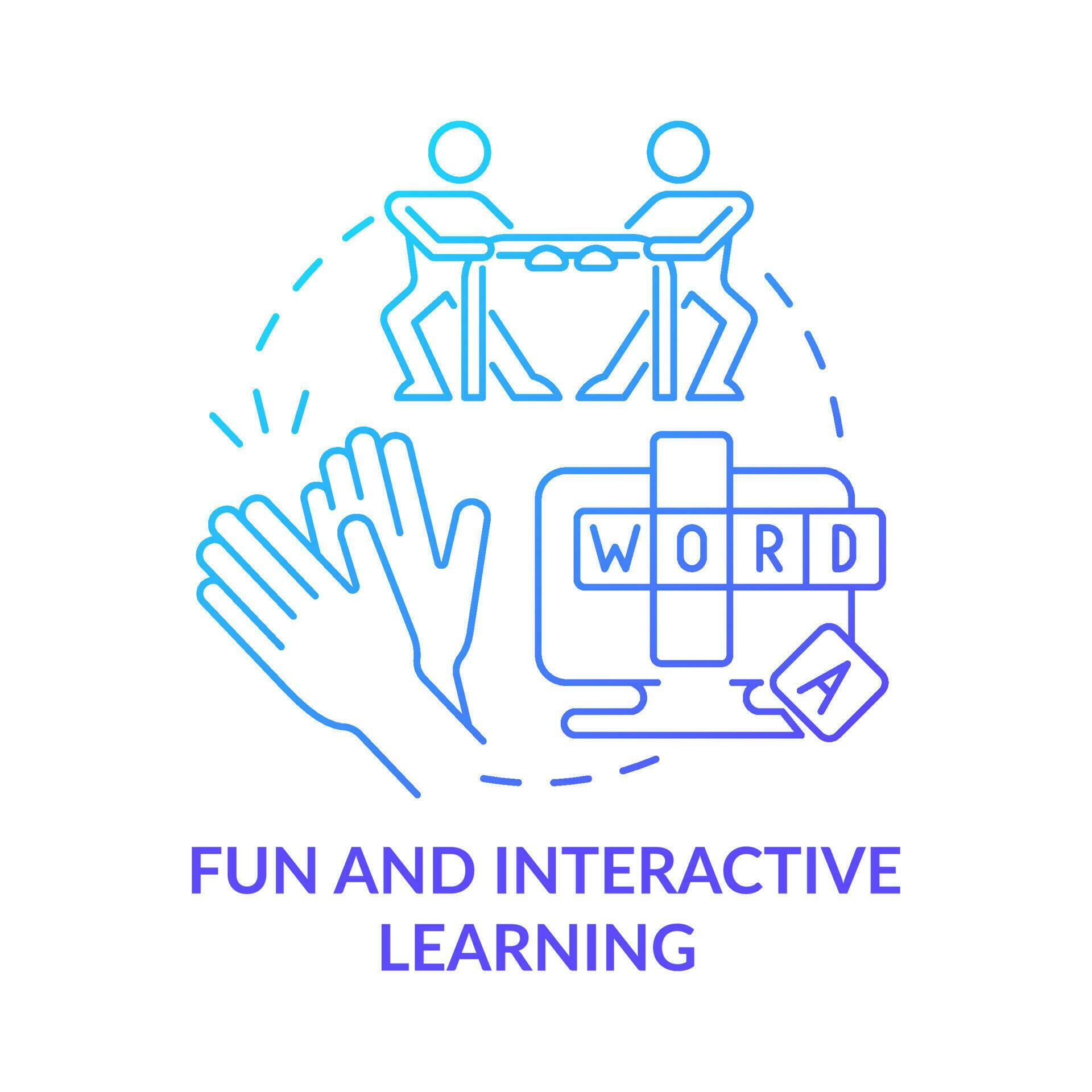 Fun and interactive learning blue gradient concept icon. Benefit of gamification. Education ...