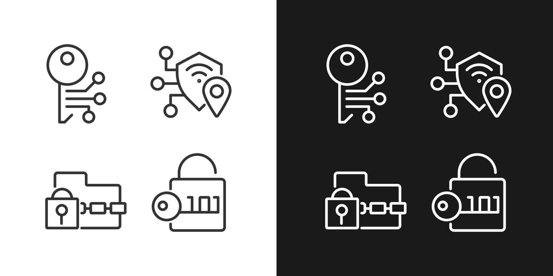 Encryption technologies pixel perfect linear icons set for dark, light ...