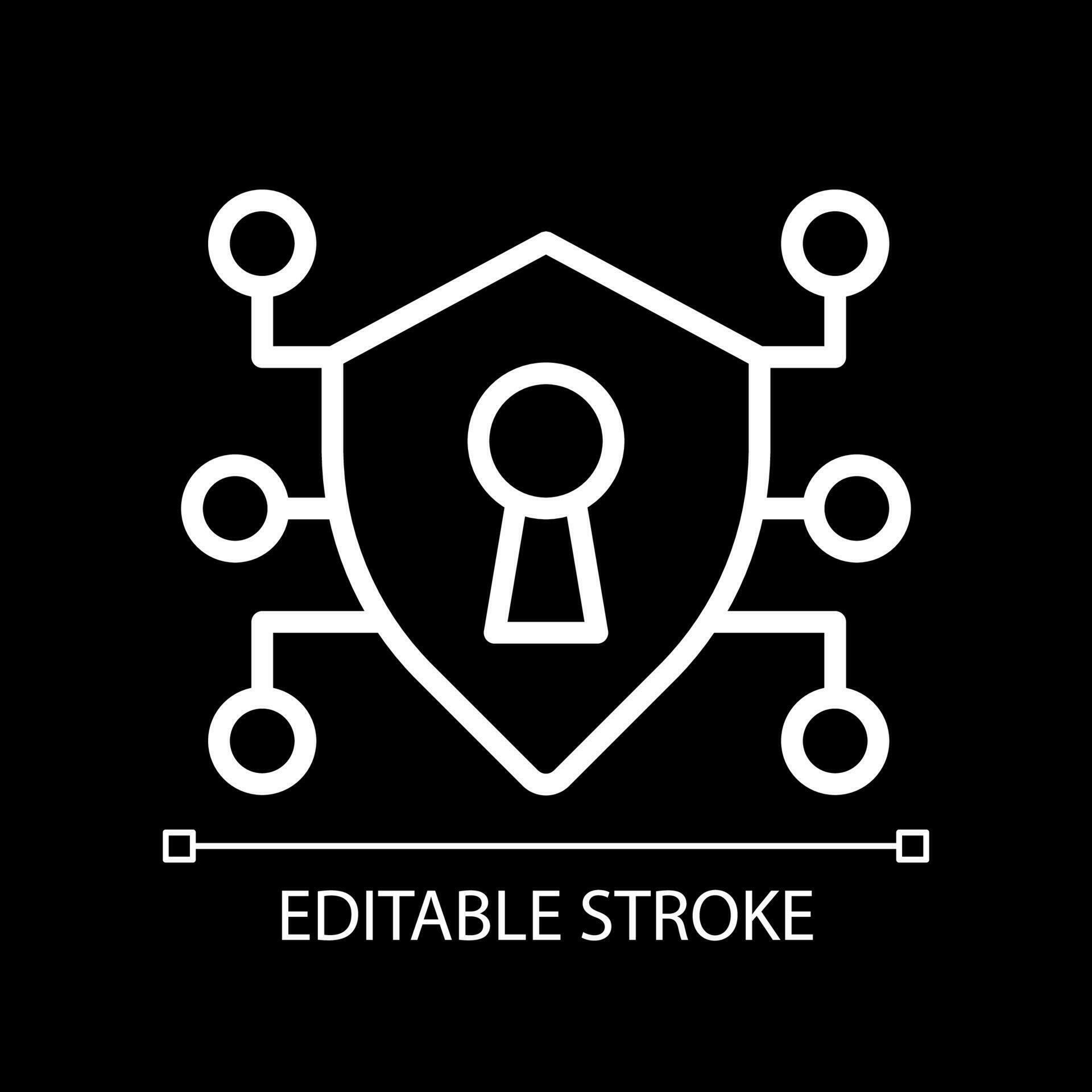 Secure data pixel perfect white linear icon for dark theme. Protecting information from ...