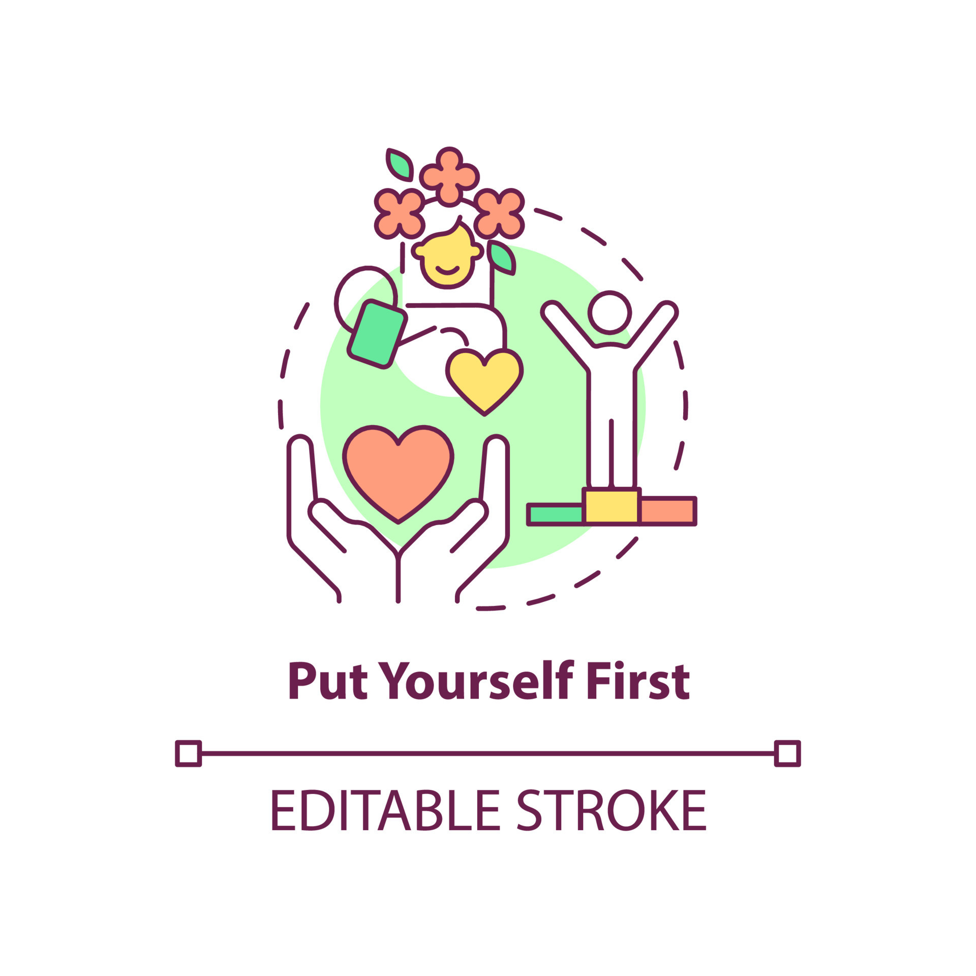 Put yourself first concept icon. Approach to self love abstract idea thin line illustration ...