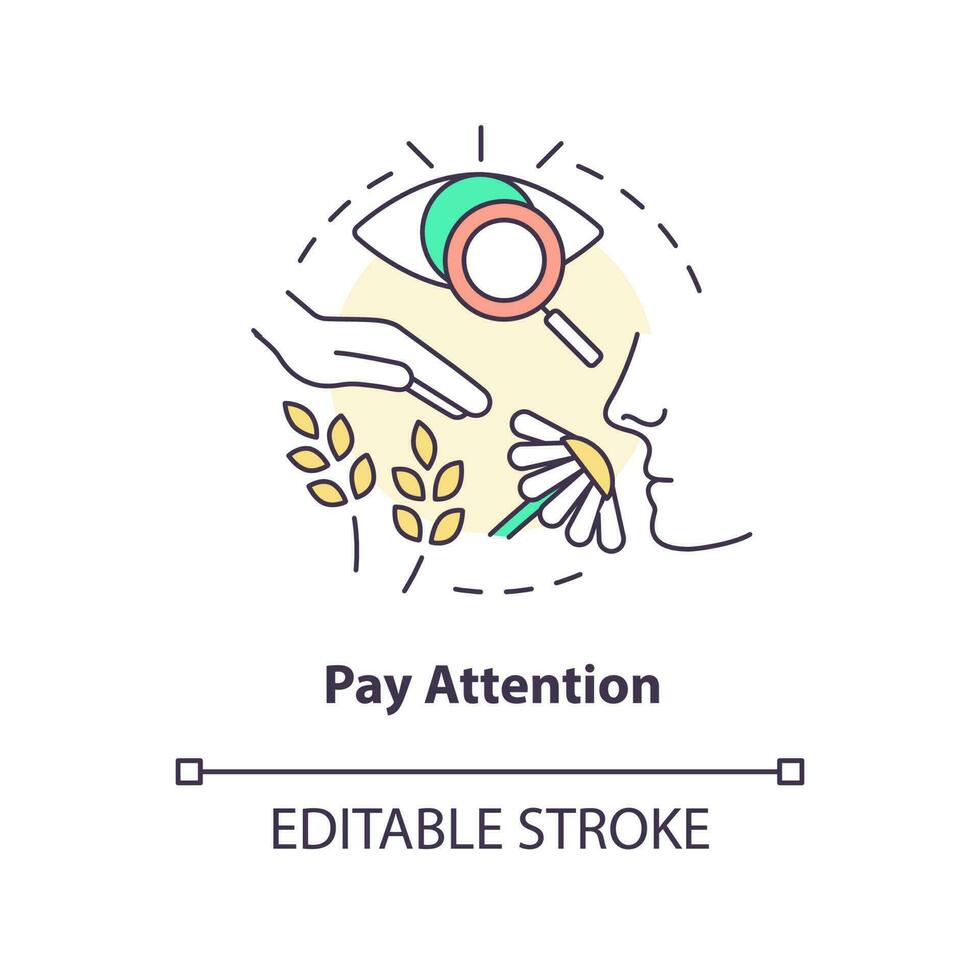 Pay attention concept icon. Mindfulness exercise abstract idea thin ...