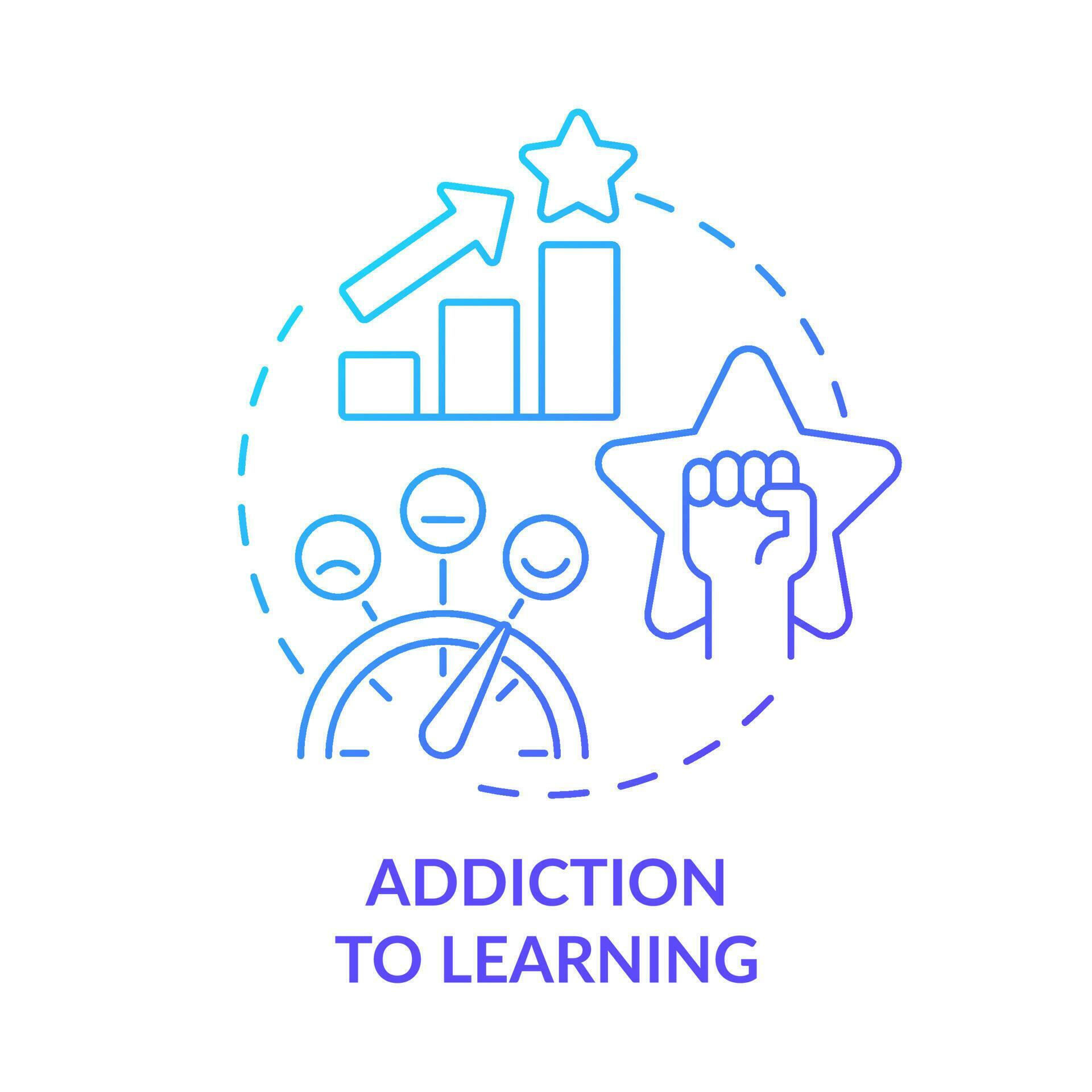 Addiction to learning blue gradient concept icon. Benefit of gamification in education process ...