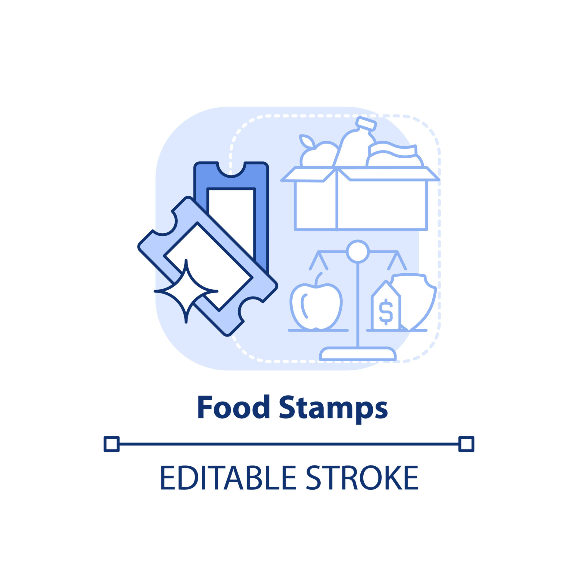 Food Stamps Light Blue Concept Icon Low Income People Support