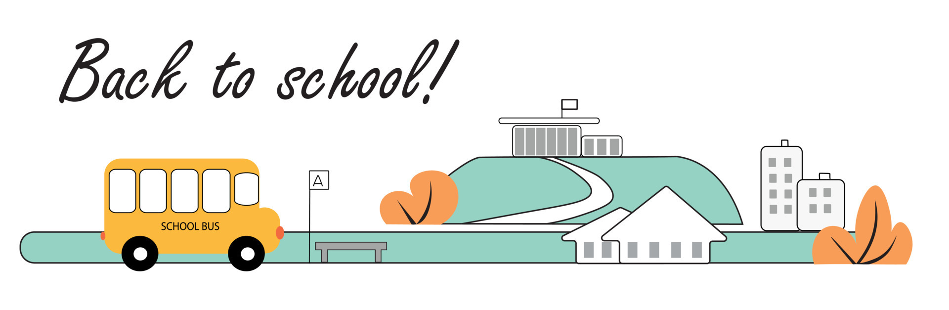 Clip-art illustration back to school. School bus on the streets ...