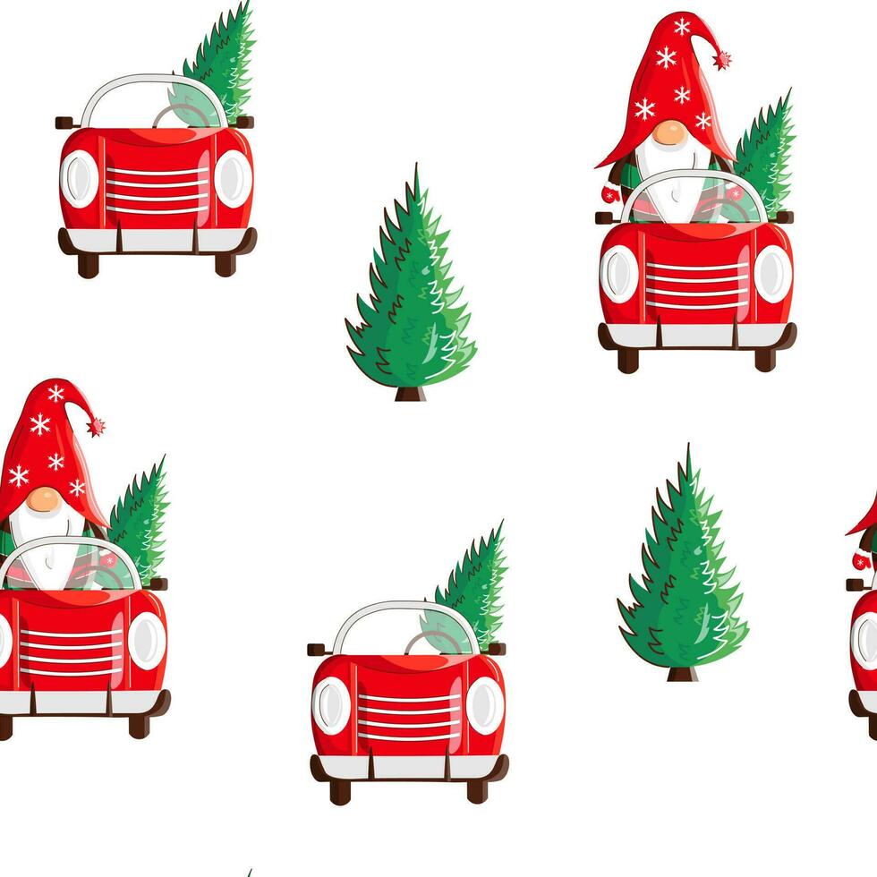 Seamless pattern with Christmas gnome in truck 12867253 Vector Art at ...