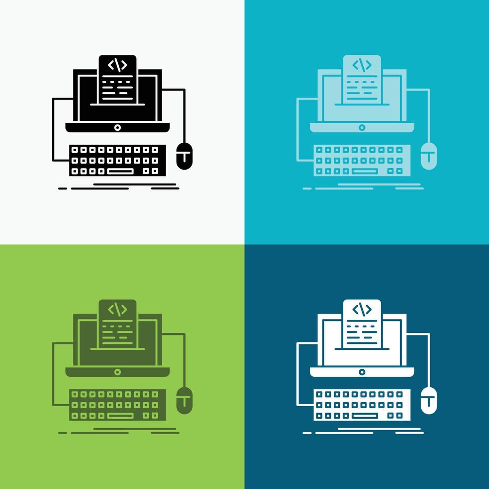 Code Coding Computer Monoblock Screen Icon Over Various Background Glyph Style Design 6433