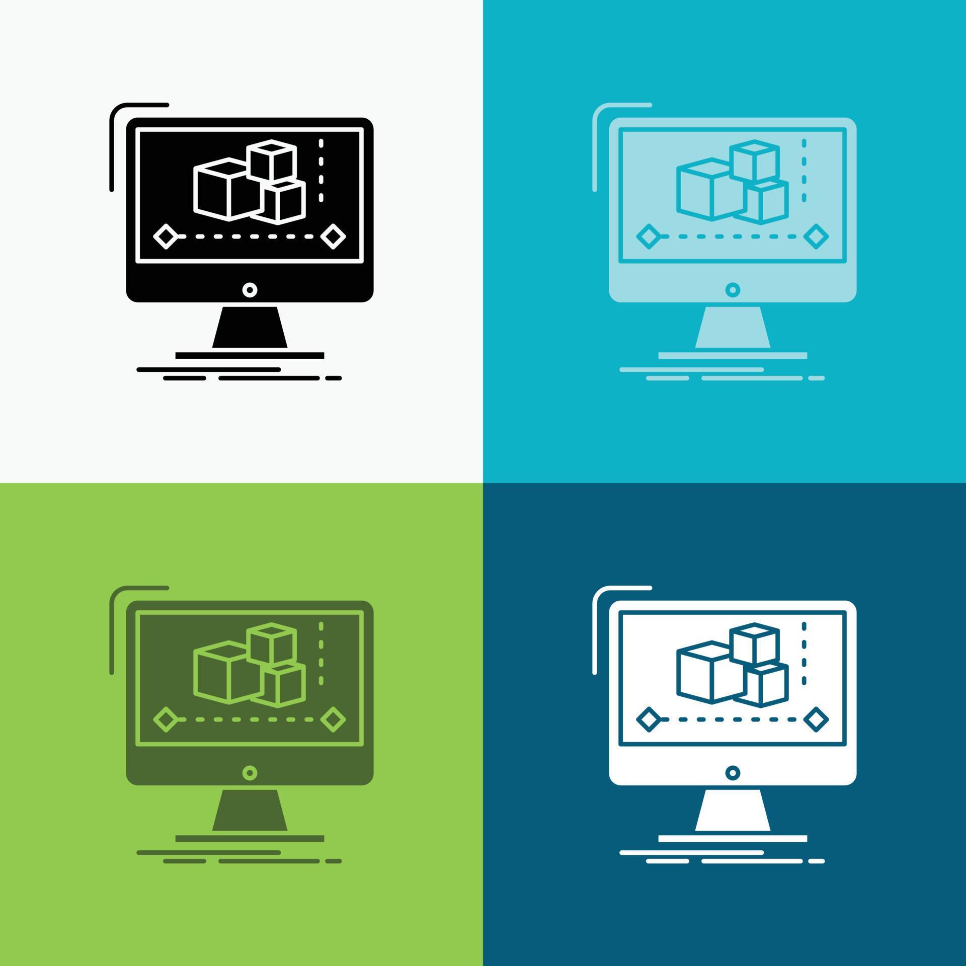 Animation Computer Editor Monitor Software Icon Over Various Background Glyph Style Design