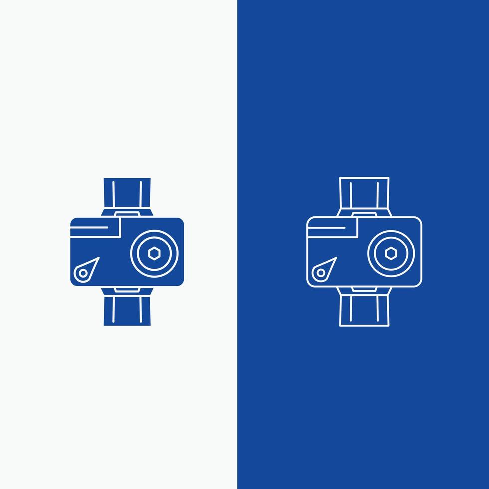 Camera Action Digital Video Photo Line And Glyph Web Button In Blue Color Vertical Banner