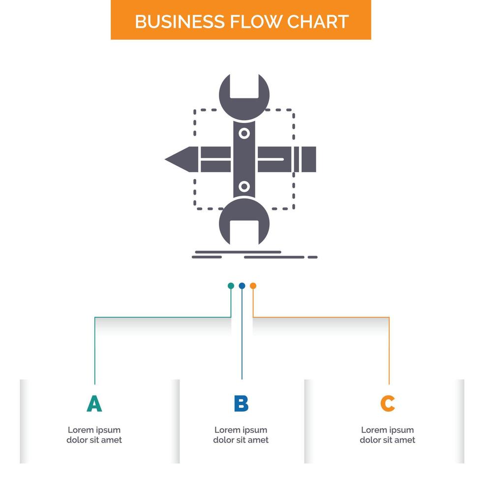 Build. design. develop. sketch. tools Business Flow Chart Design with 3 Steps. Glyph Icon For ...