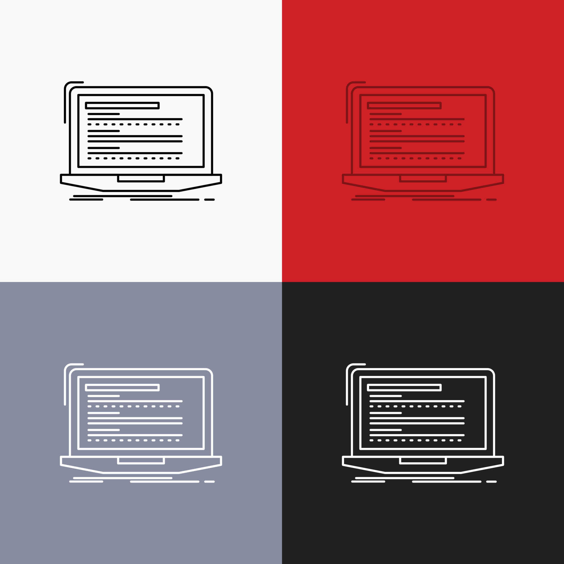 Code Coding Computer Monoblock Laptop Icon Over Various Background Line Style Design