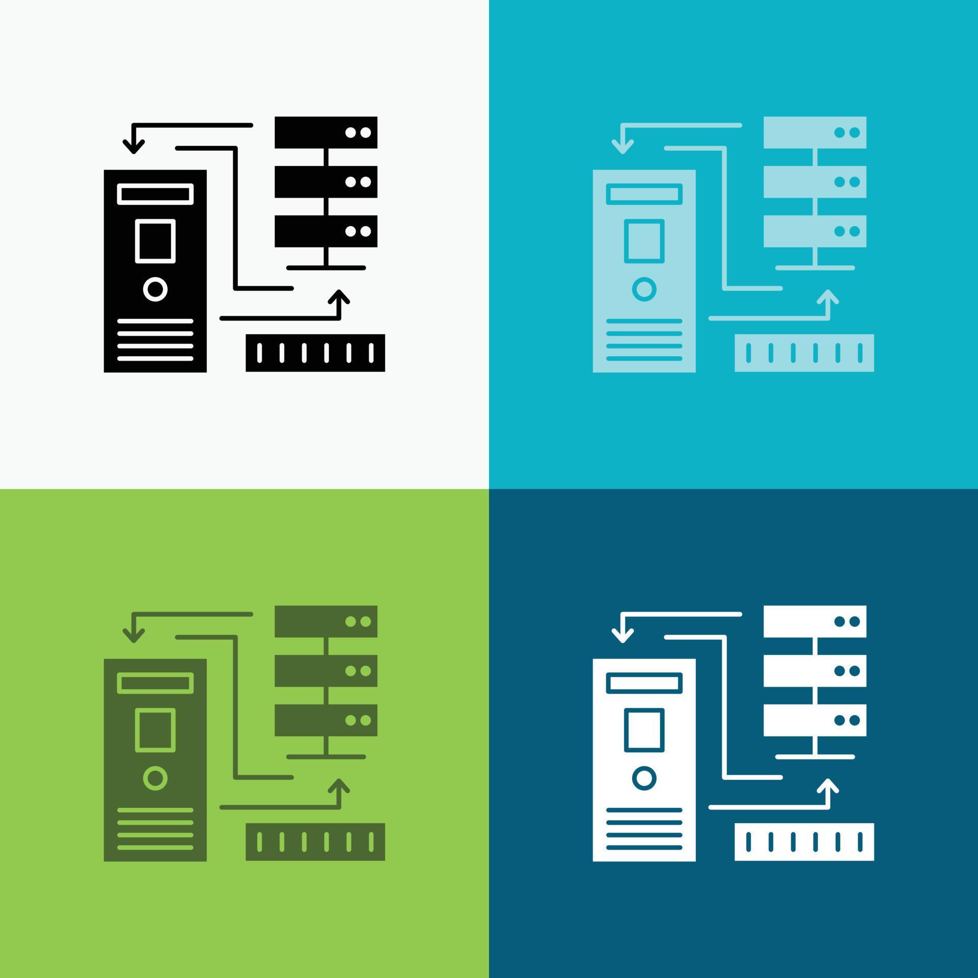 Combination Data Database Electronic Information Icon Over Various Background Glyph Style
