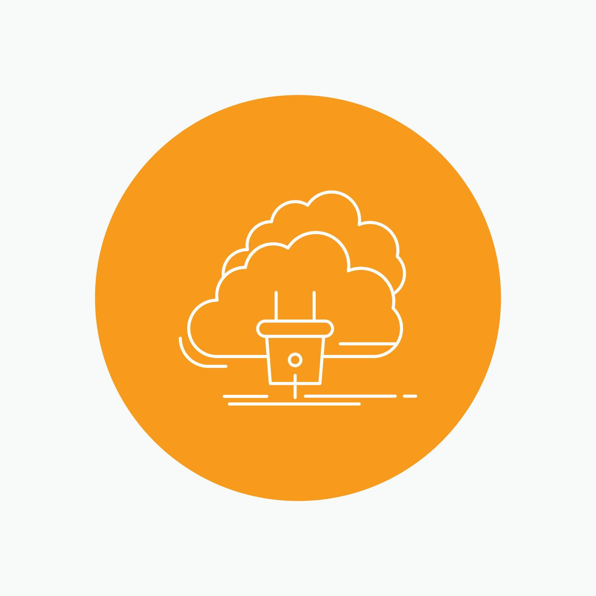 Cloud Connection Energy Network Power White Line Icon In Circle Background Vector Icon