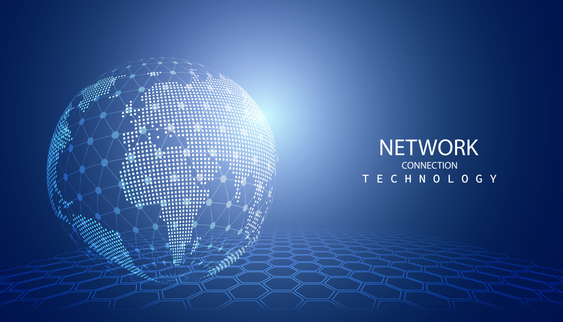 Abstract Global Dot Network Circle Digital Connection And Communication Futuristic On Blue