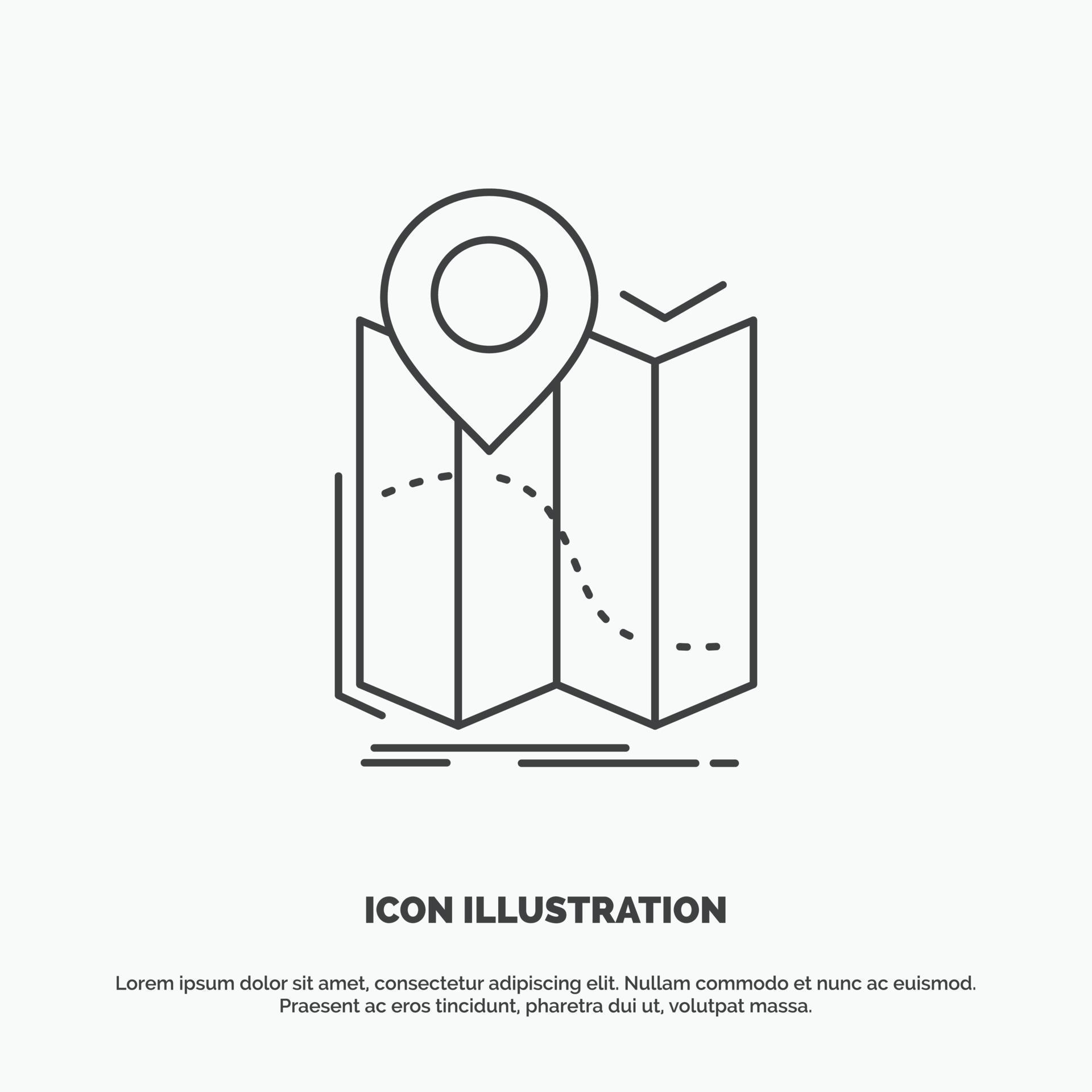 Gps Location Map Navigation Route Icon Line Vector Gray Symbol For