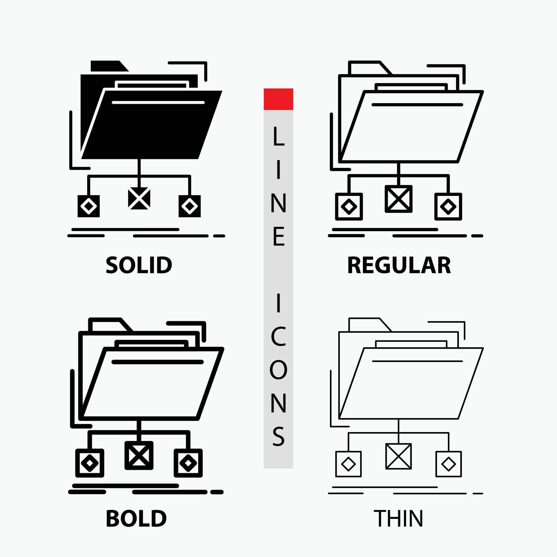 Backup Data Files Folder Network Icon In Thin Regular Bold Line And Glyph Style Vector