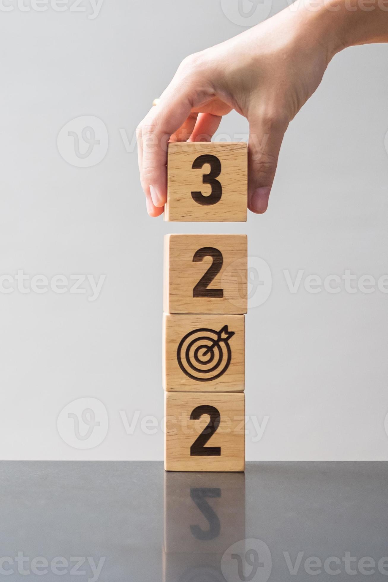 2023 block with dartboard sign. Business Goal, Target, Resolution, strategy, plan, Action ...