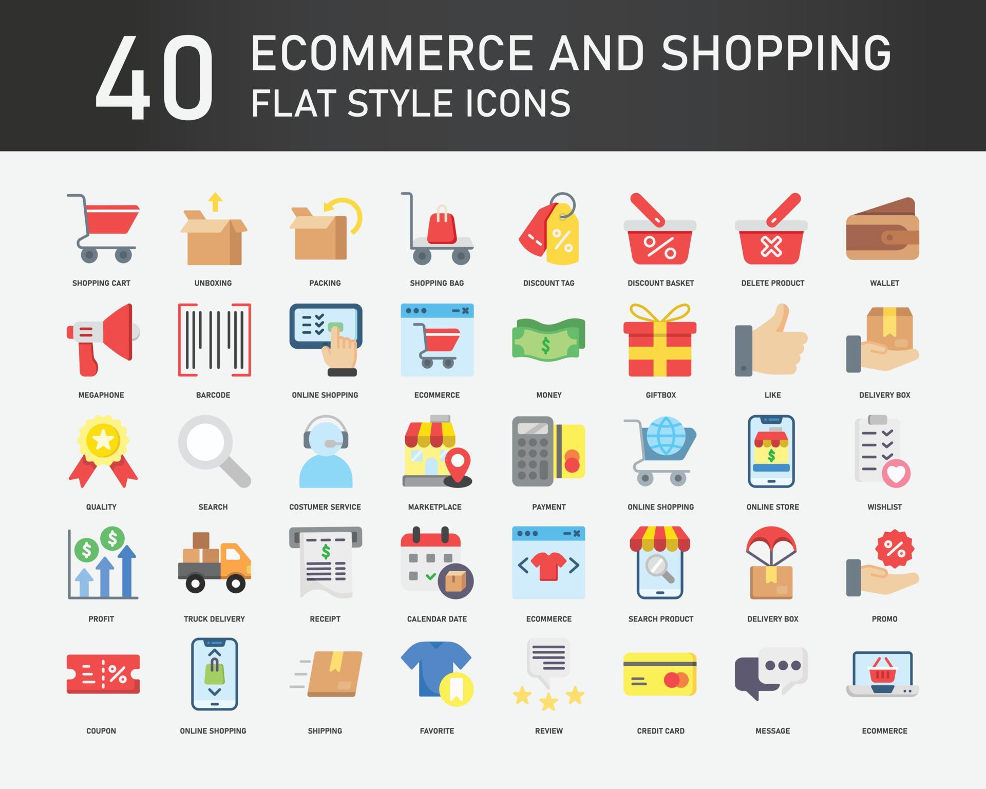 Ecommerce and Shopping flat icon collection, contains such icons as ...