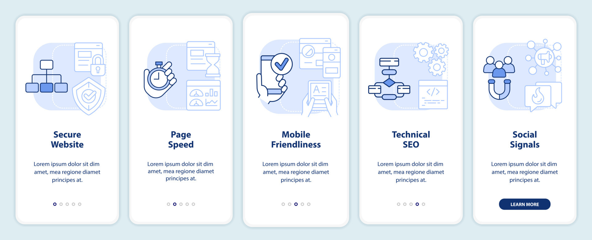 Seo Ranking Factors Light Blue Onboarding Mobile App Screen