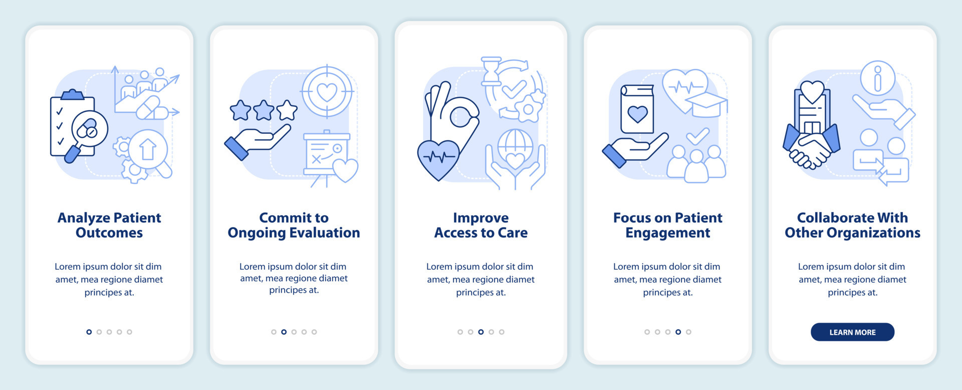 Advancing Healthcare System Light Blue Onboarding Mobile App Screen Walkthrough 5 Steps