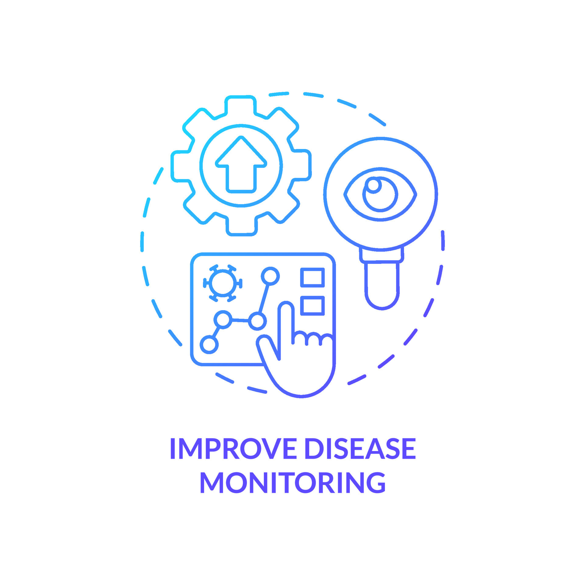 Improve disease monitoring blue gradient concept icon. Illness ... Improve disease monitoring blue gradient concept icon. Illness ...